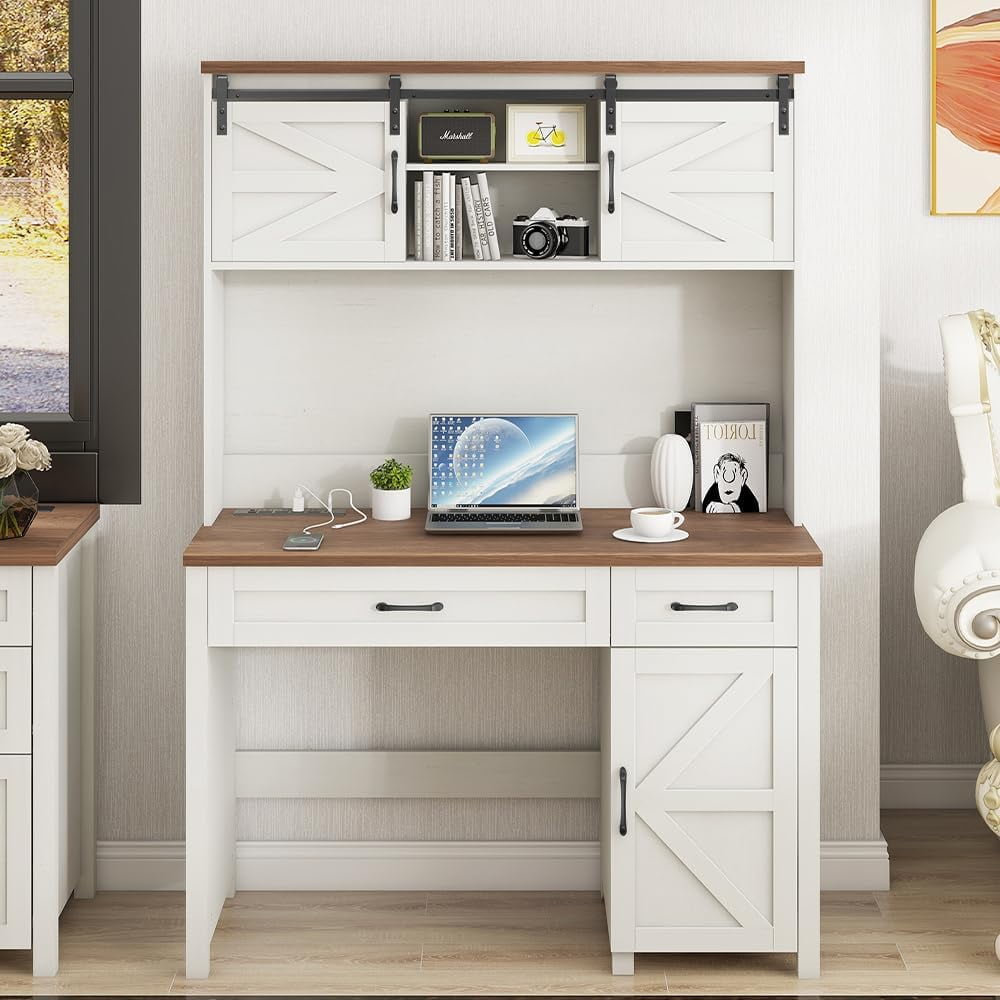 Vabches Farmhouse 47" Desk, Executive I-Shape with 3 Drawers, Storage ...