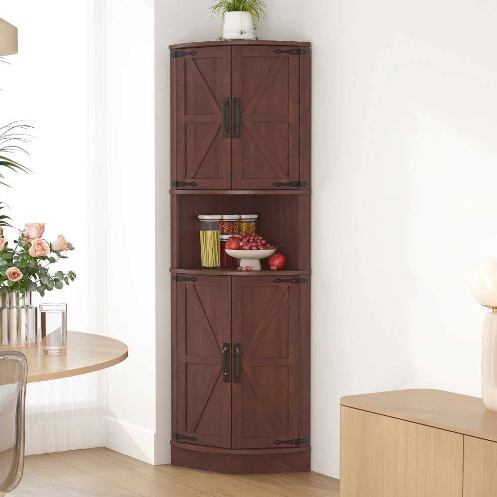 Vabches Farmhouse 64.8" Tall Corner Cabinet with 4 Doors and 5 Storage ...