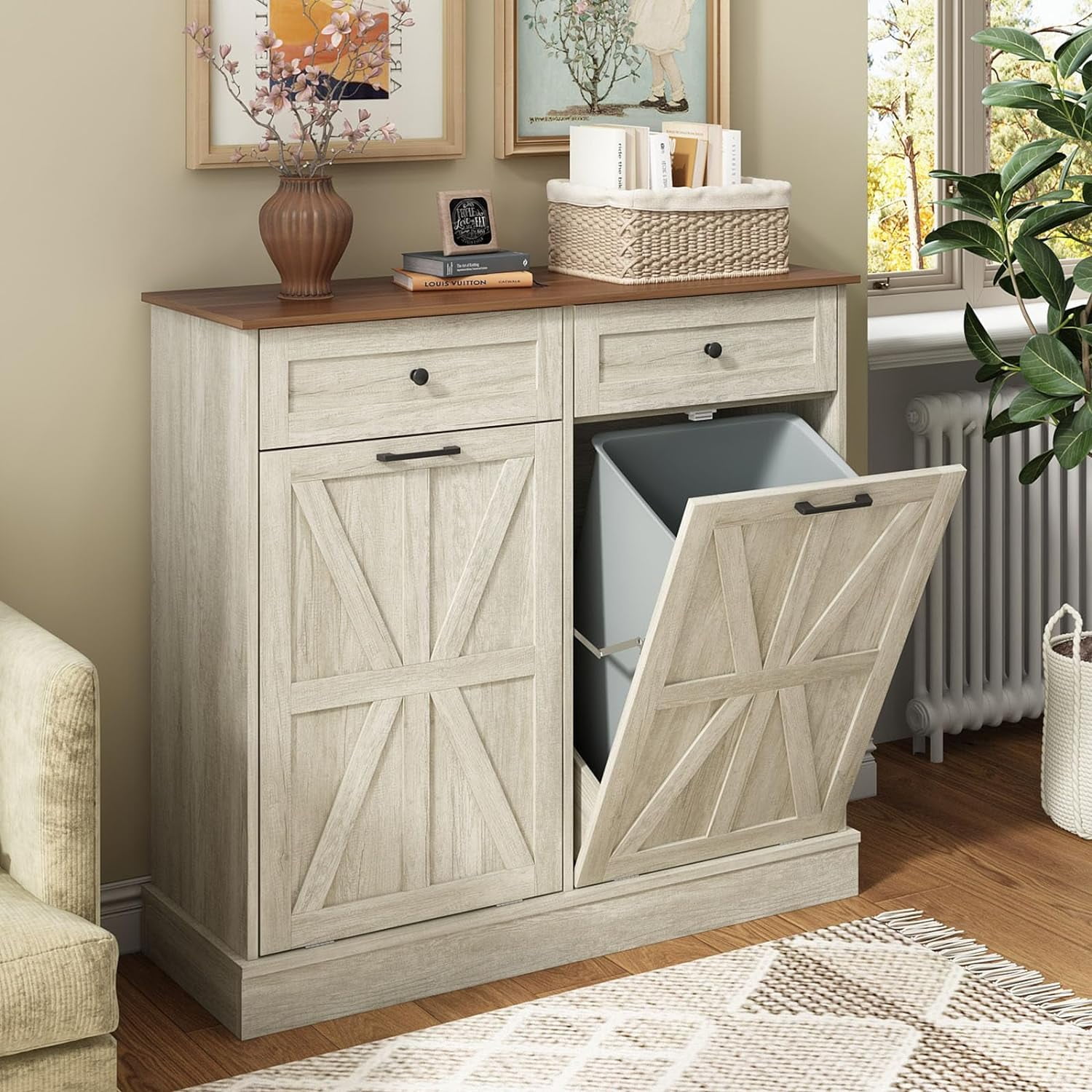 Vabches Kitchen Double Tilt Out Trash Cabinet, Hidden Storage Cabinet ...