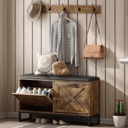 HOMCOM Wood Shoe Bench Organizer with Closed Storage Cabinets, Cushion ...