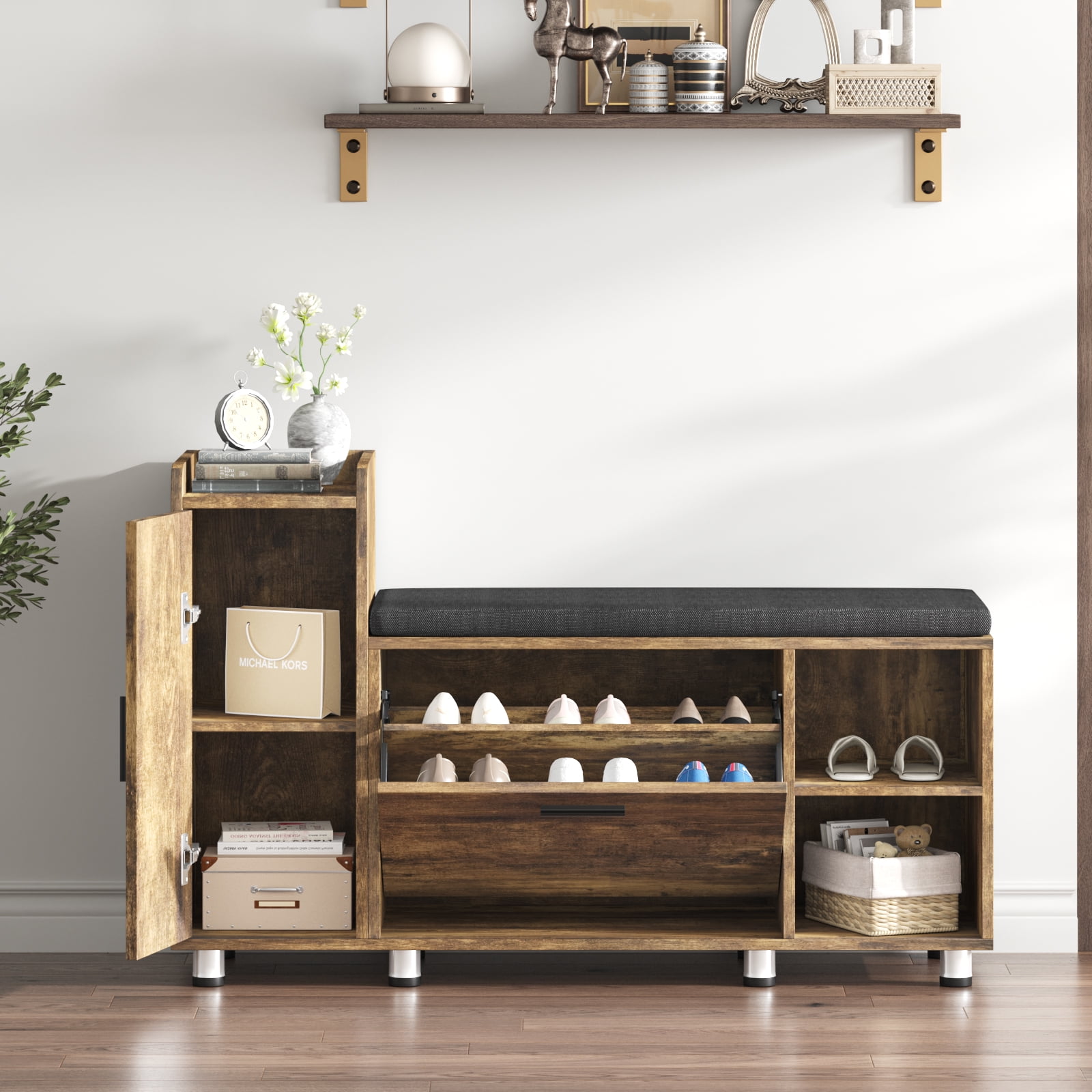 Vabches Shoe Storage Bench with Flip Drawer for 6-8 Pairs of Shoes ...