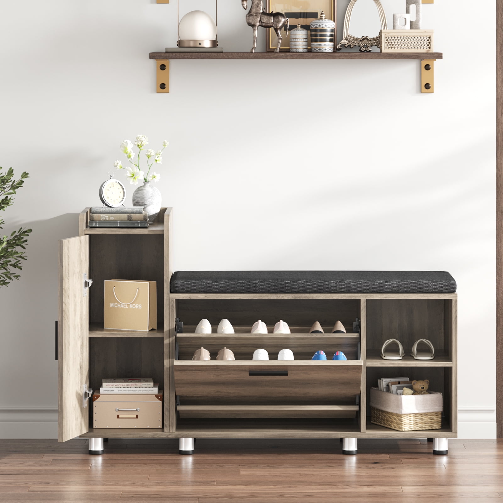 Vabches Shoe Storage Bench with Flip Drawer for 6-8 Pairs of Shoes ...