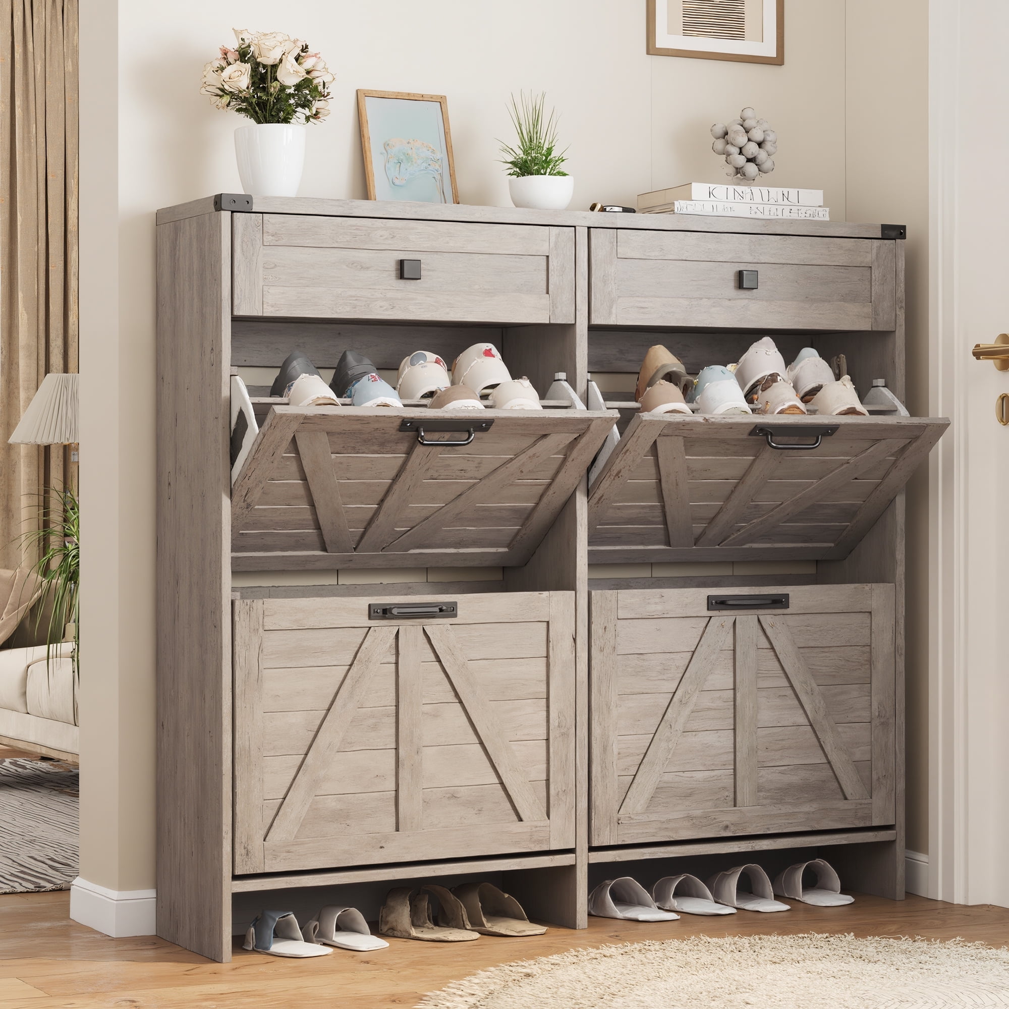 Vabches Shoe Storage Cabinet with 4 Flip Drawers & 2 Drawes for ...
