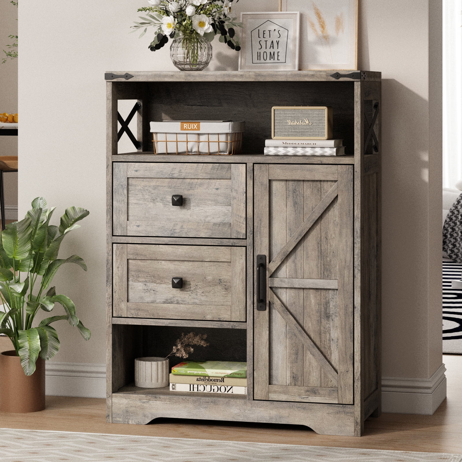 Vabches Storage Cabinet with 2 Drawers, Farmhouse Sideboard Cabinet ...