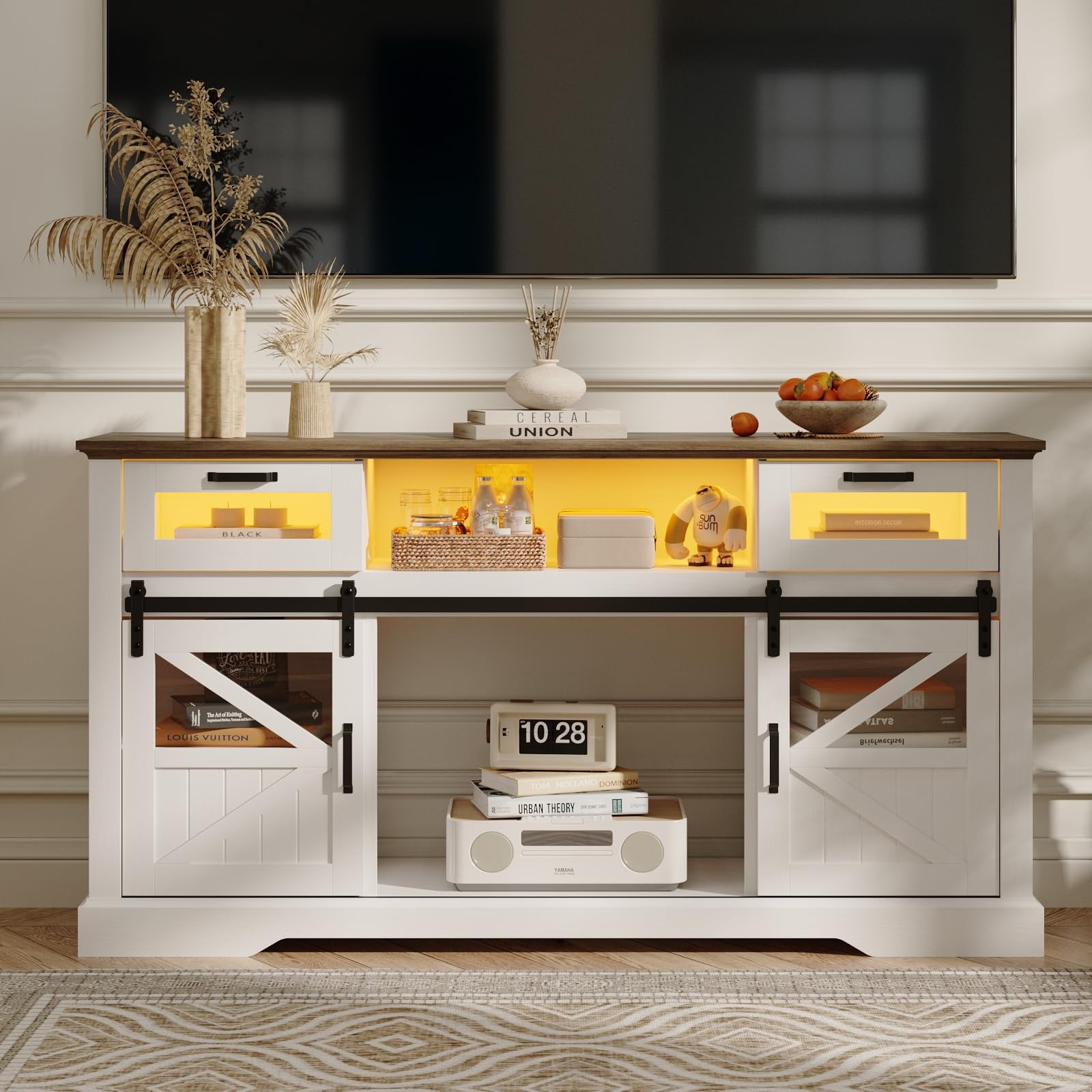 Vabches TV Stand for Televisions up to 65 Inch with Sliding Barn Doors ...