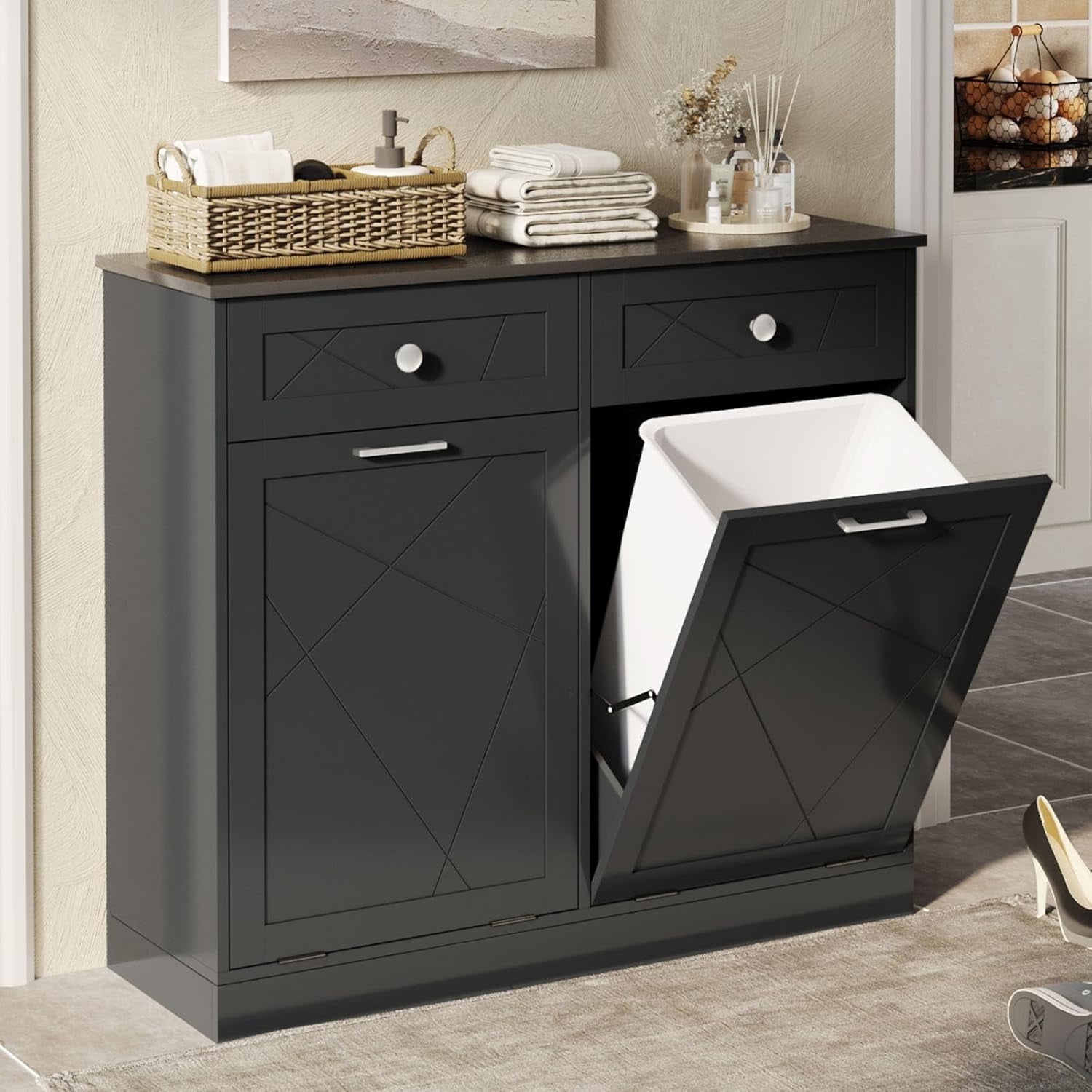 Vabches Tilt Out Trash Cabinet Kitchen Hidden Storage Can with Cutting ...