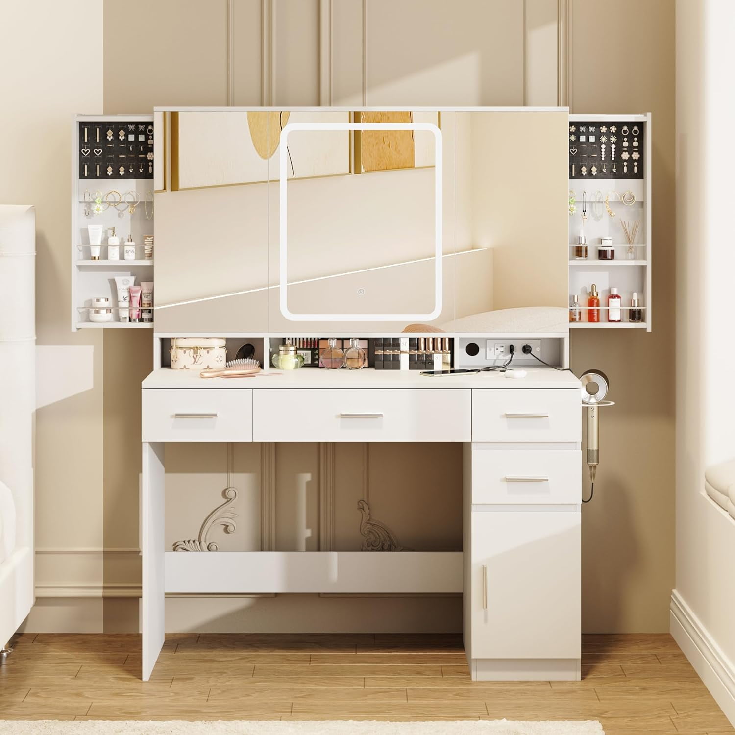 Vabches Vanity with Illuminated Mirror, Vanity with Large Storage ...