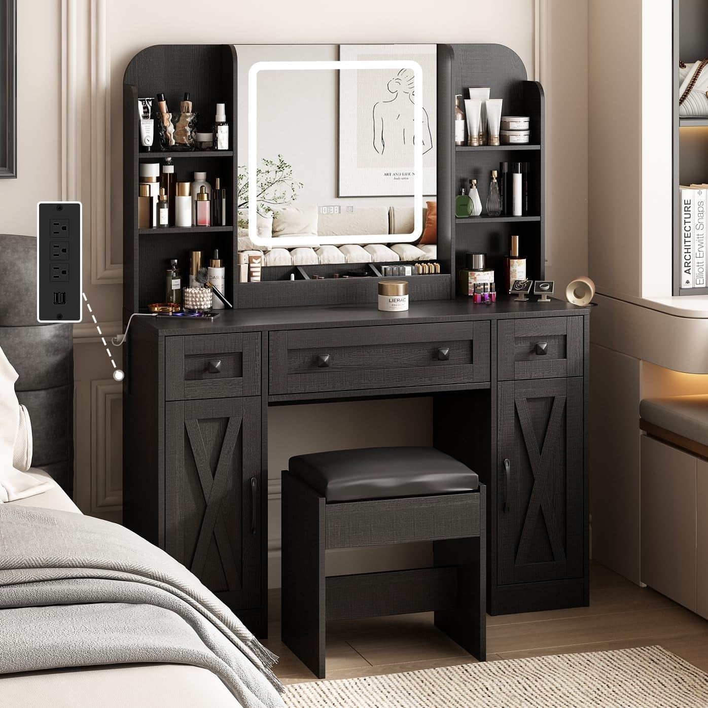 Vabches Vanity Set with Lighted Mirror, Makeup Vanity Desk with Large ...