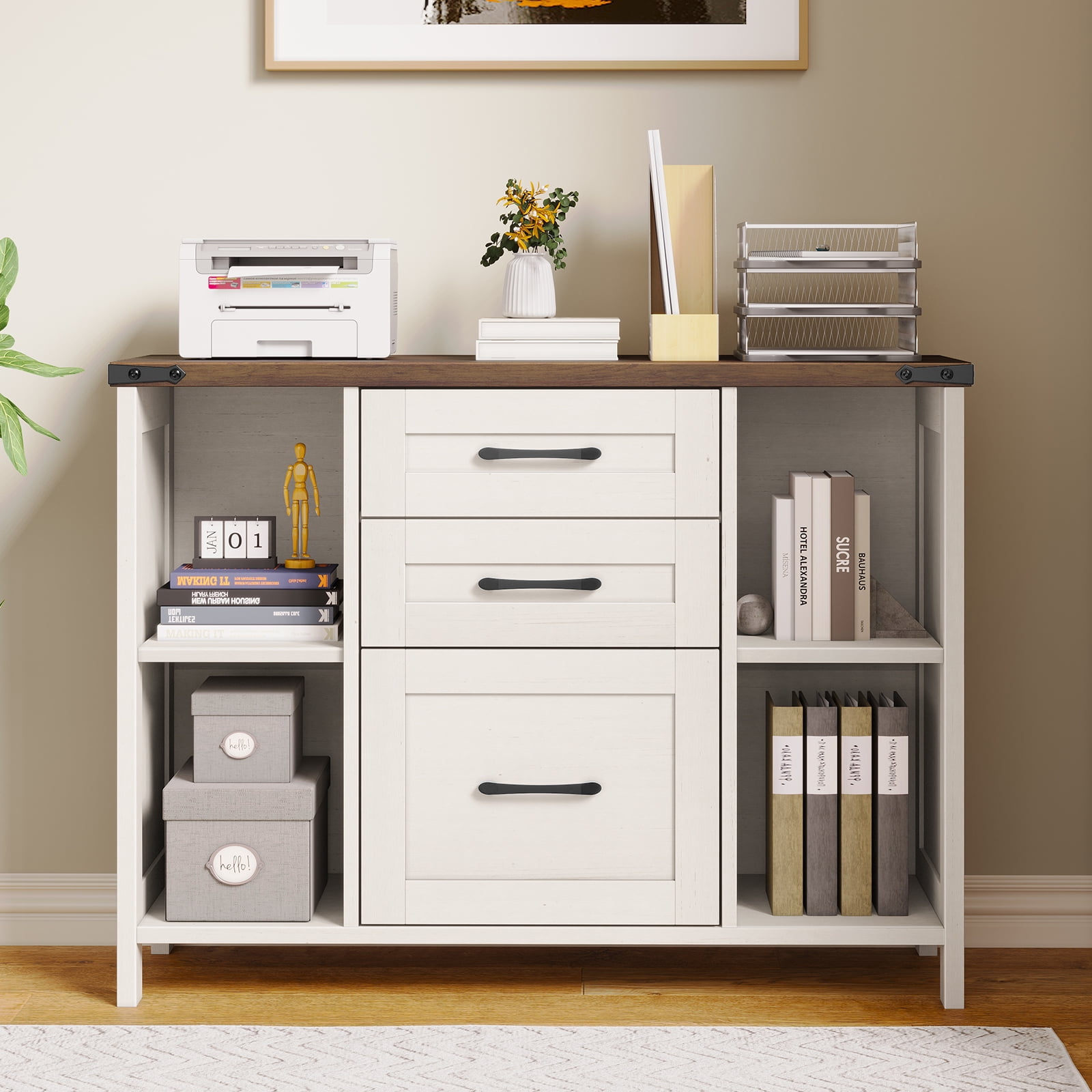 Vabches Wood 3-Drawer Lateral File Cabinet with 2 Shelves for Home ...