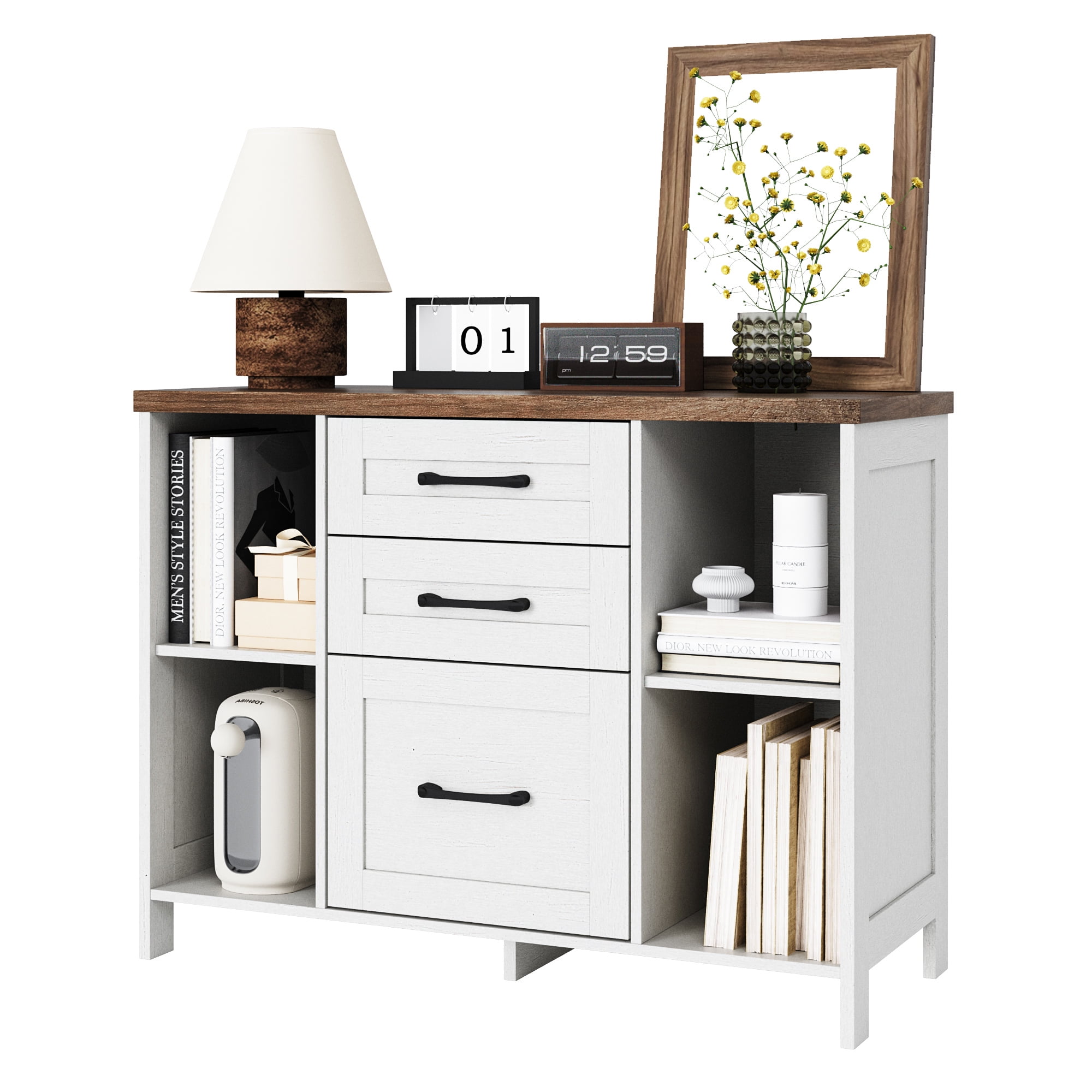 Vabches Wood 3-Drawer Lateral File Cabinet with 2 Shelves for Home ...