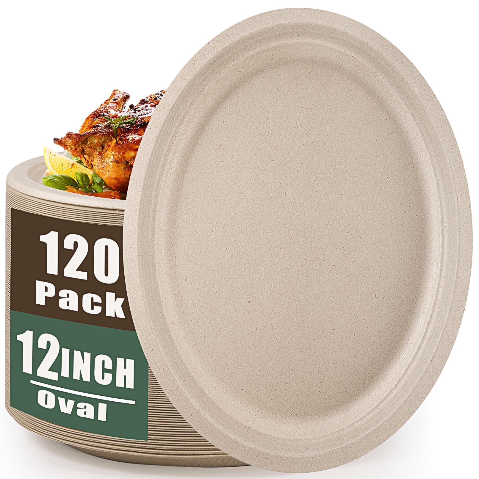Vabrloy Oval Paper Plates,120 RRF12 Pack 12 inch Plates,100% ...