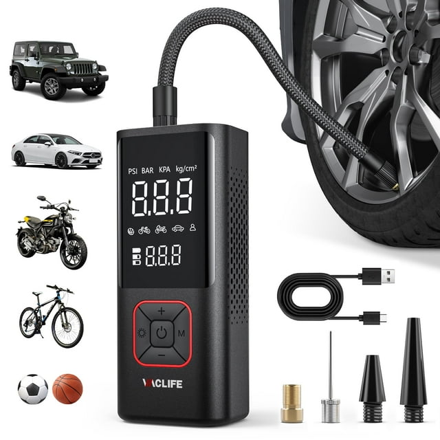 VacLife Multi-Purpose Portable Tire Inflator - Cordless Air Compressor ...