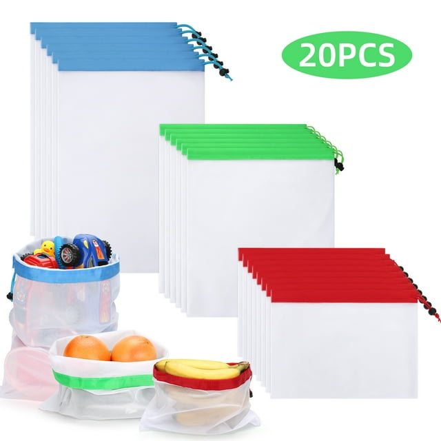 VacYaYa 20Pcs Reusable Washable Food Storage Organization Mesh Produce Ziploc Bags ,8S,6M,6L ...