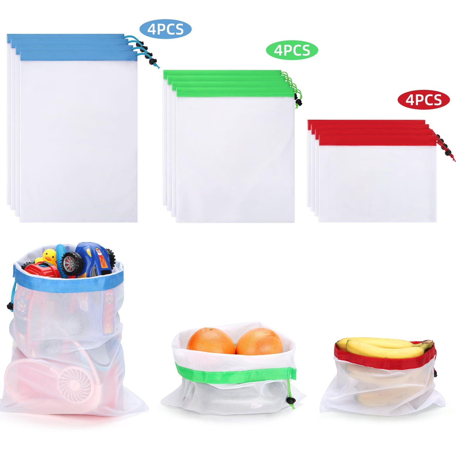 VacYaYa Drawstring Section Polyester Food Storage Mesh Bag, 12-Piece ...