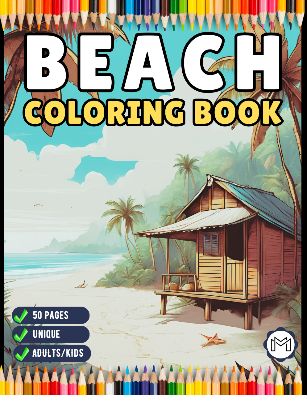 Vacation Beach Theme Relaxation Coloring Book 50 Pages Tropical Beach ...