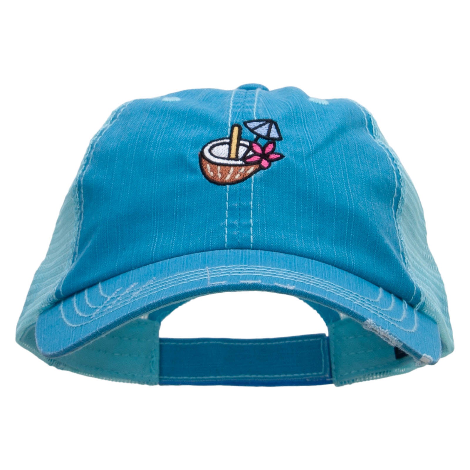 Vacation Coconut Embroidered Low Profile Special Cotton Mesh Cap - Aqua ...