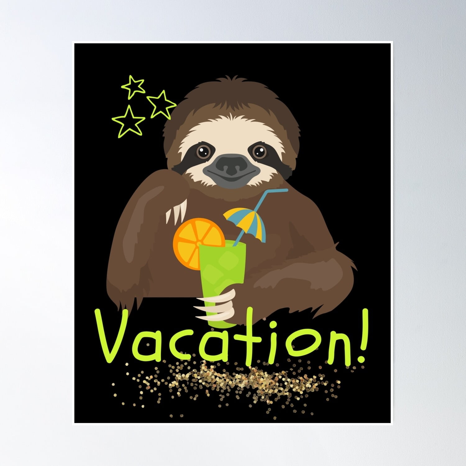 Vacation Cute Sloth With Drinks Design Poster Wall Art, Modern Wall ...