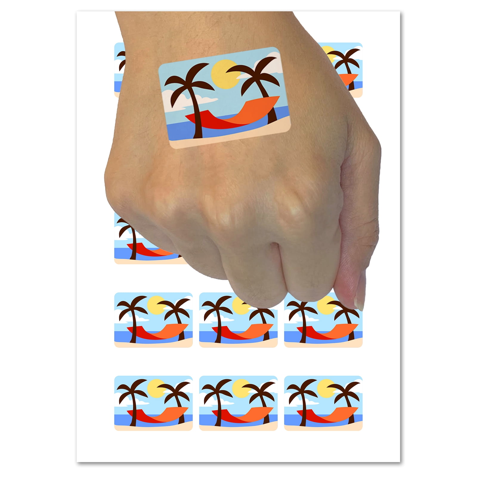 Vacation Hammock Beach Palm Trees Water Resistant Temporary Tattoo Set ...