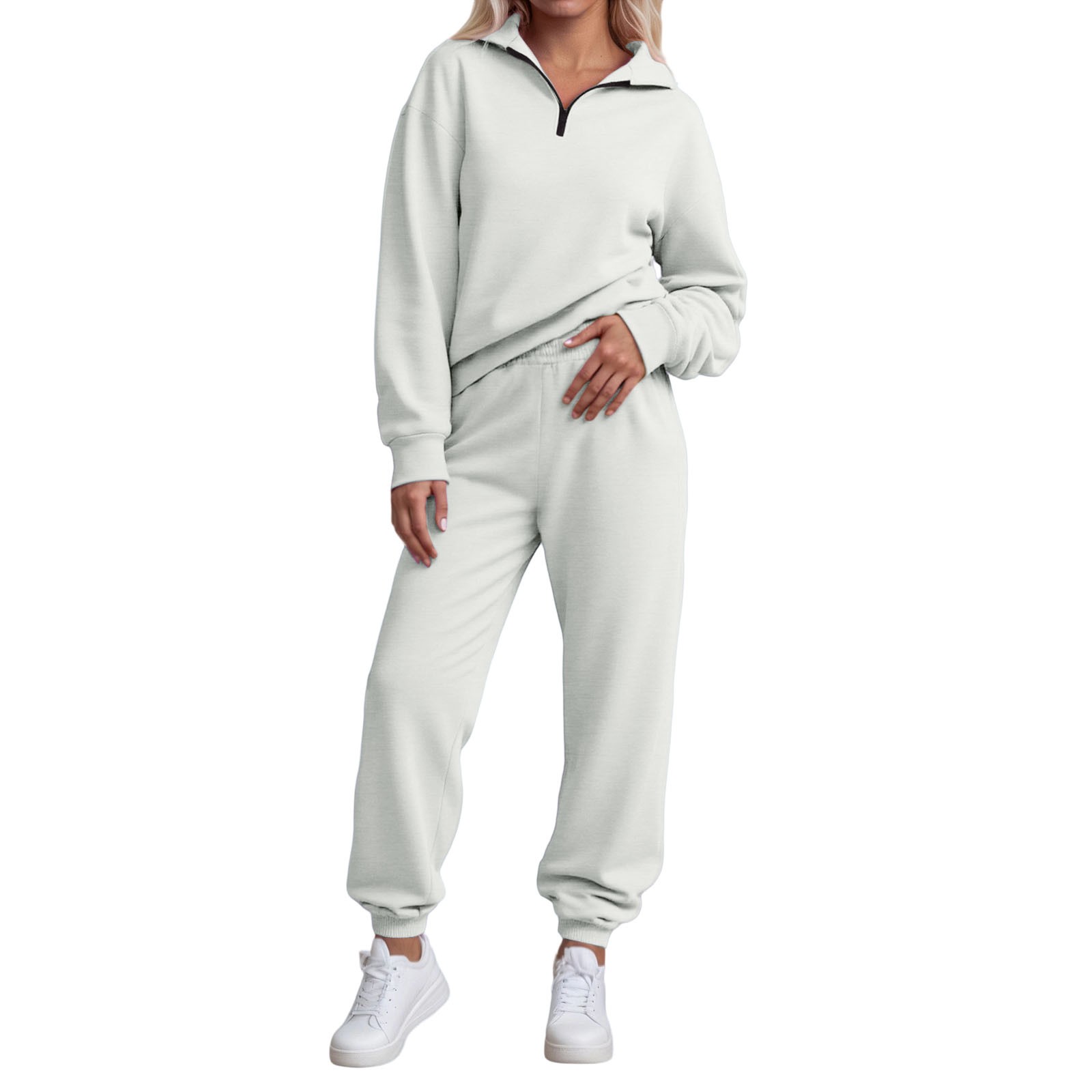 Vacation Outfits for Women 2 Piece Workout Set Solid Color Half Zip ...