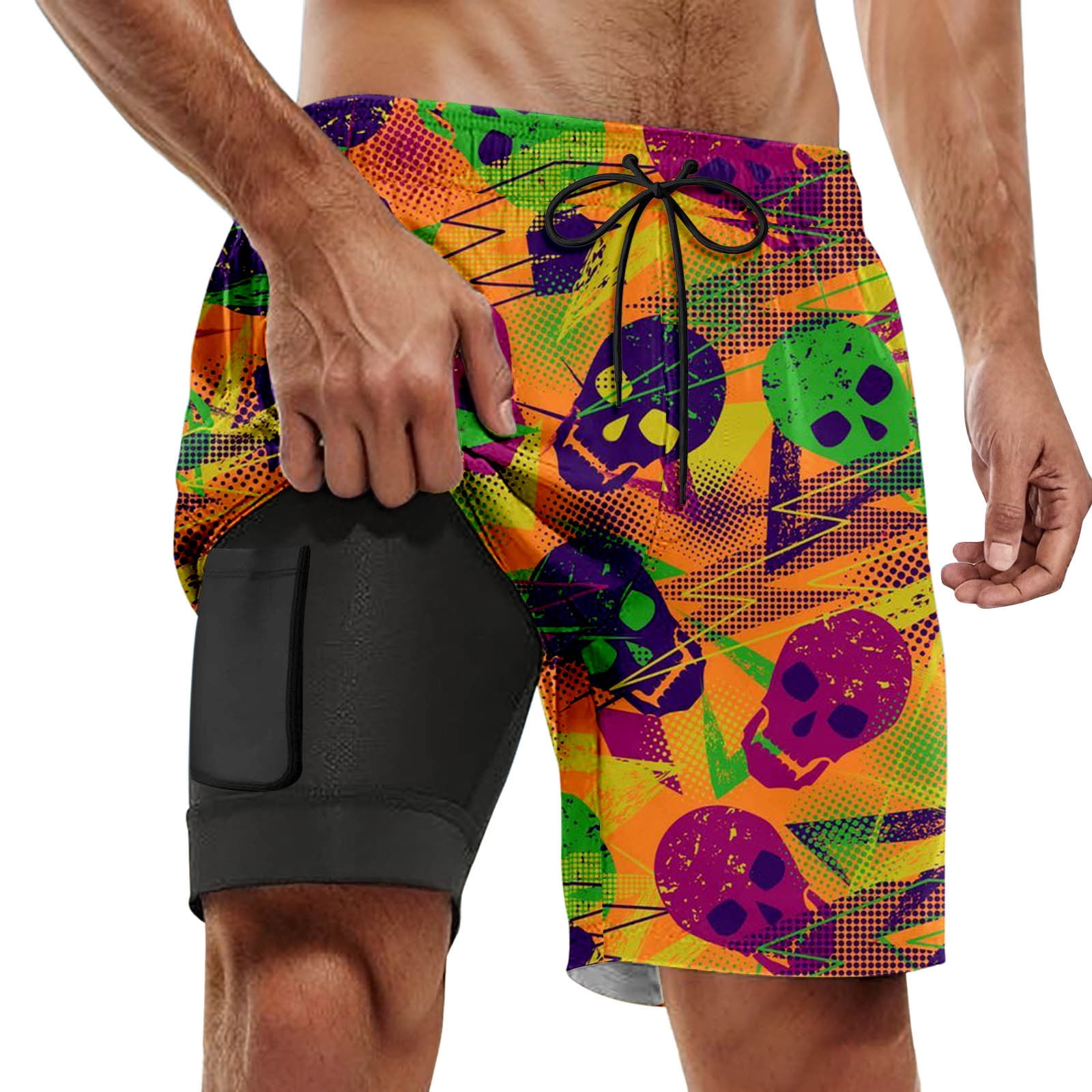 Vacation Shorts for Men Summer Beach Casual Double Layer Funny Print ...