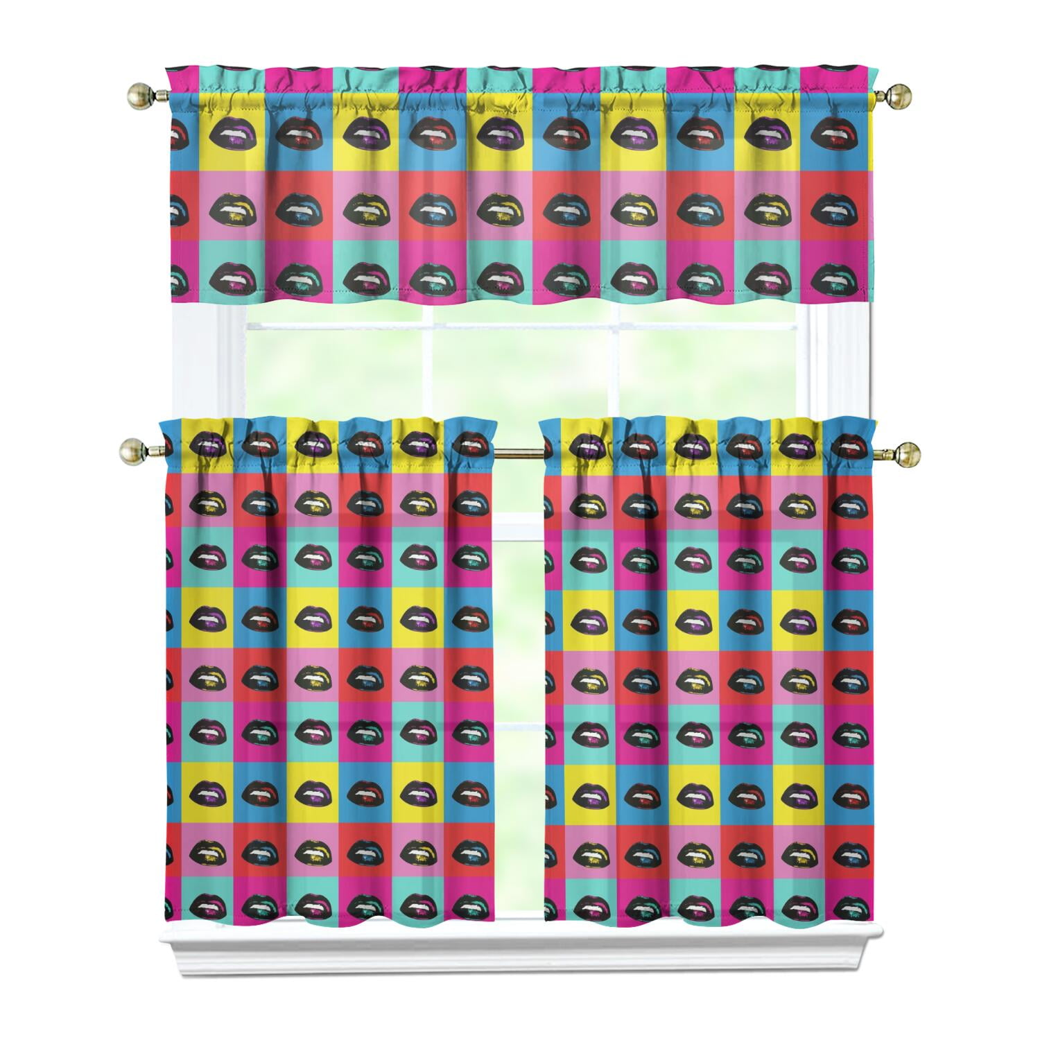 Vacation Trip Kitchen Curtains Set, Airplane Flight Journey Theme Tier ...