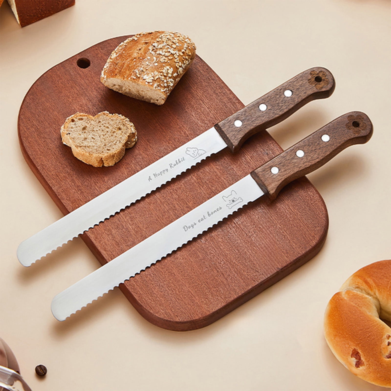 Vacemry 2Pcs Serrated Bread Knife, Fine Toothed Stainless Steel Slicer ...
