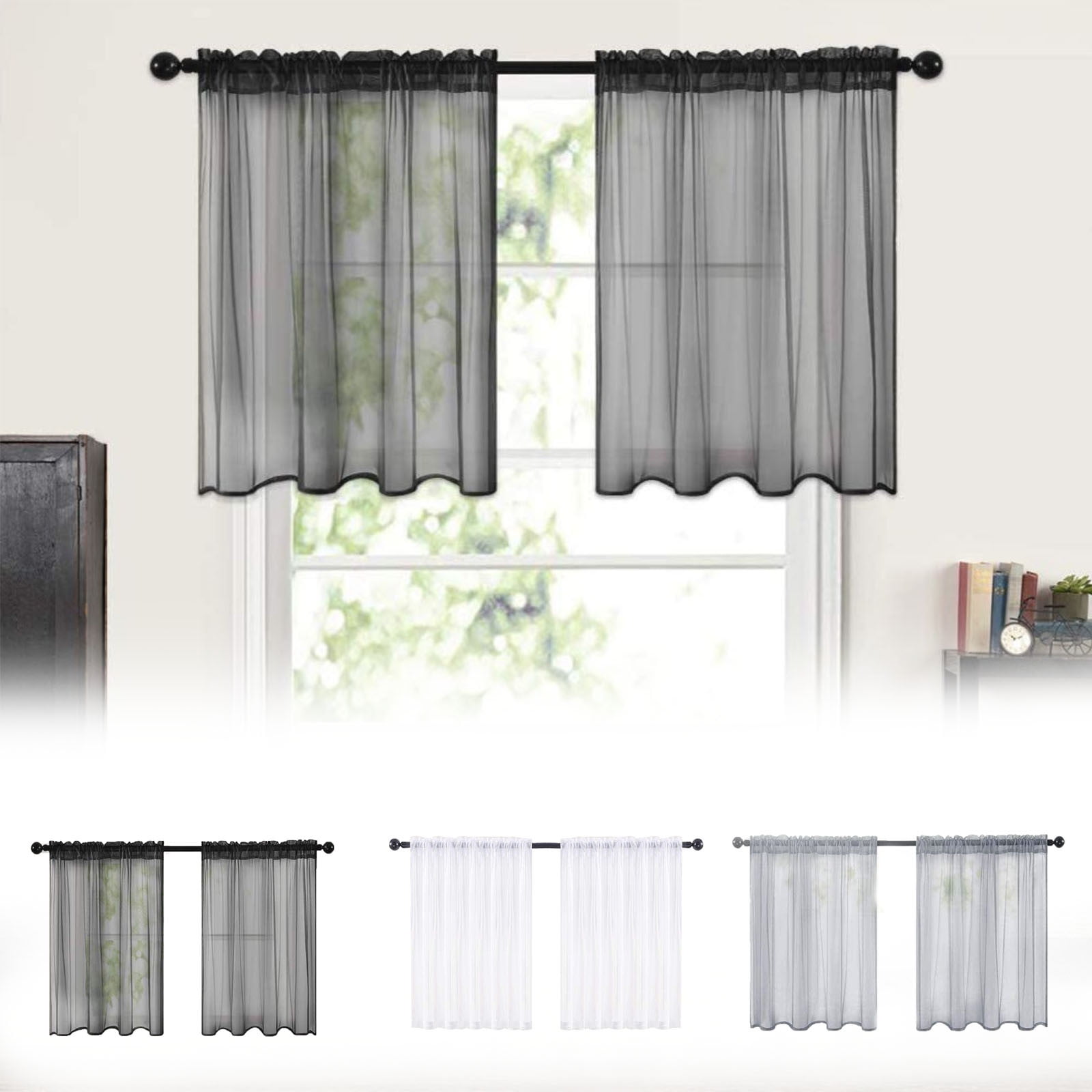 Vacemry 3Pcs Window Sheer Panels, Short Sheer Curtains for Small ...