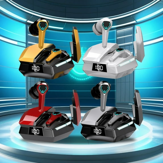 Vacemry 4Pcs Wireless Gaming Earbuds,Mecha Design with Digital Display ...