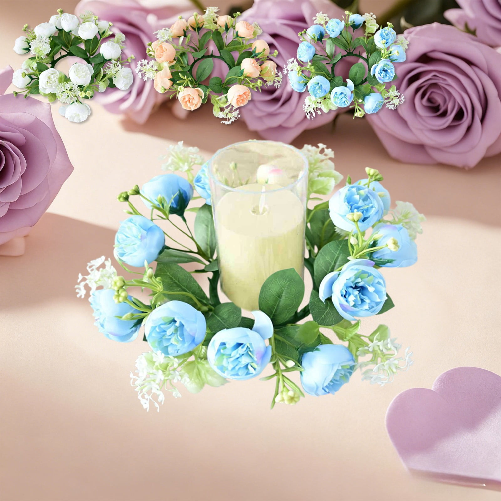 Vacemry under $5 3Pcs Floral Candle Ring, Simulated Small Tea Rose ...