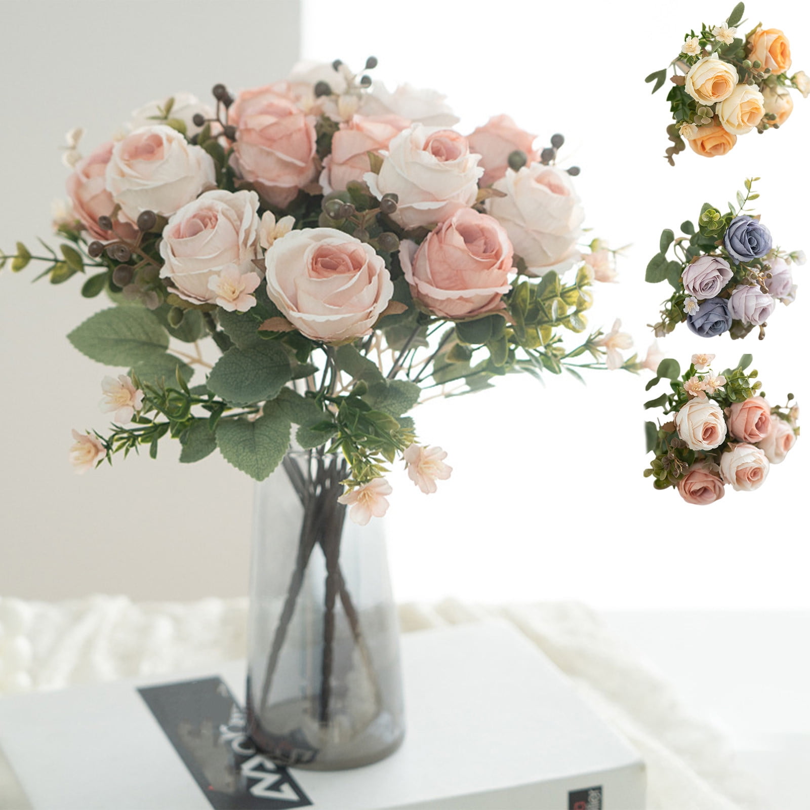 Vacemry Under $5 Artificial Silk Flowers, Realistic Fake Rose Bouquet ...