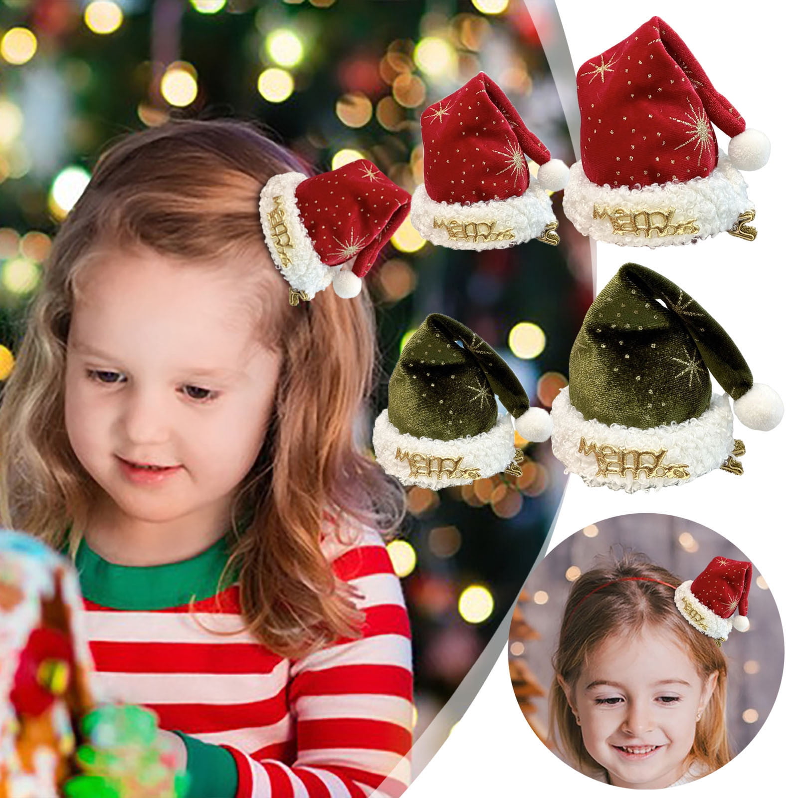 Vacemry Under $5 Christmas Hair Clip with Hat, Festive Headpiece Hair ...