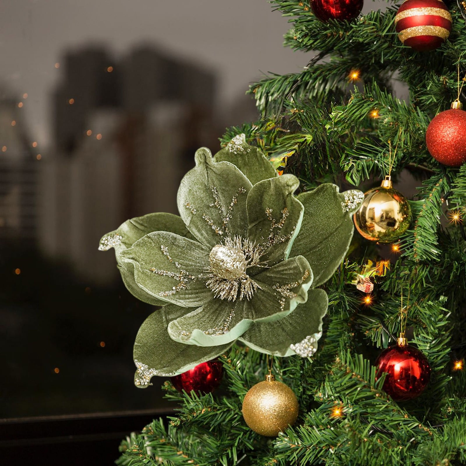Vacemry Under $5 Christmas Magnolia Flower, Flocked Realistic ...