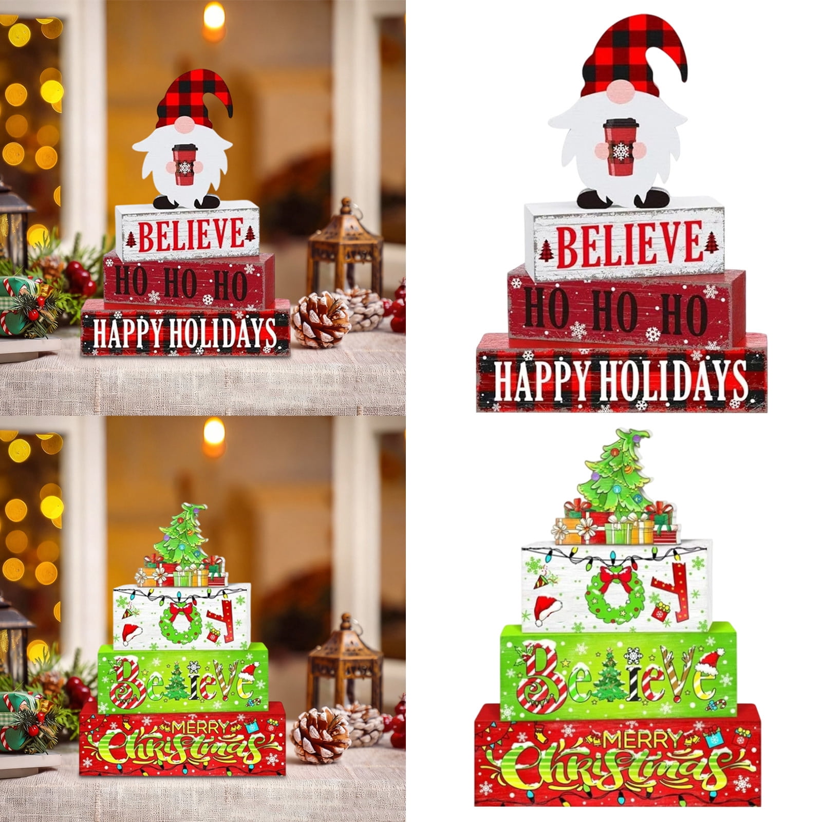Vacemry Under $5 Christmas Wooden Layered Tray, 4 Piece Wood Art ...