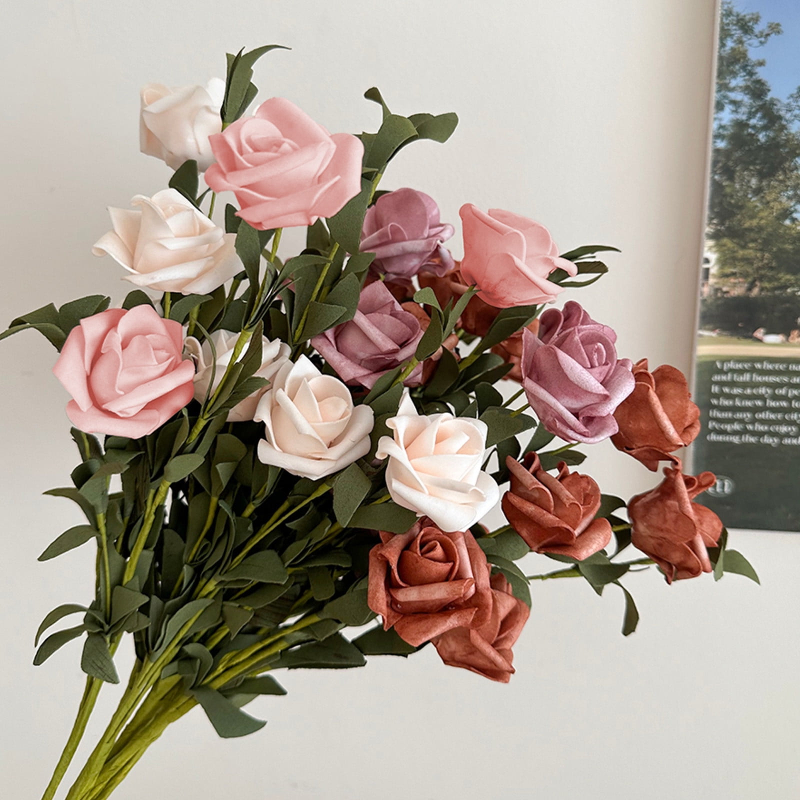 Vacemry Under $5 Faux Roses Bouquet, Vintage Style Foam Artificial ...