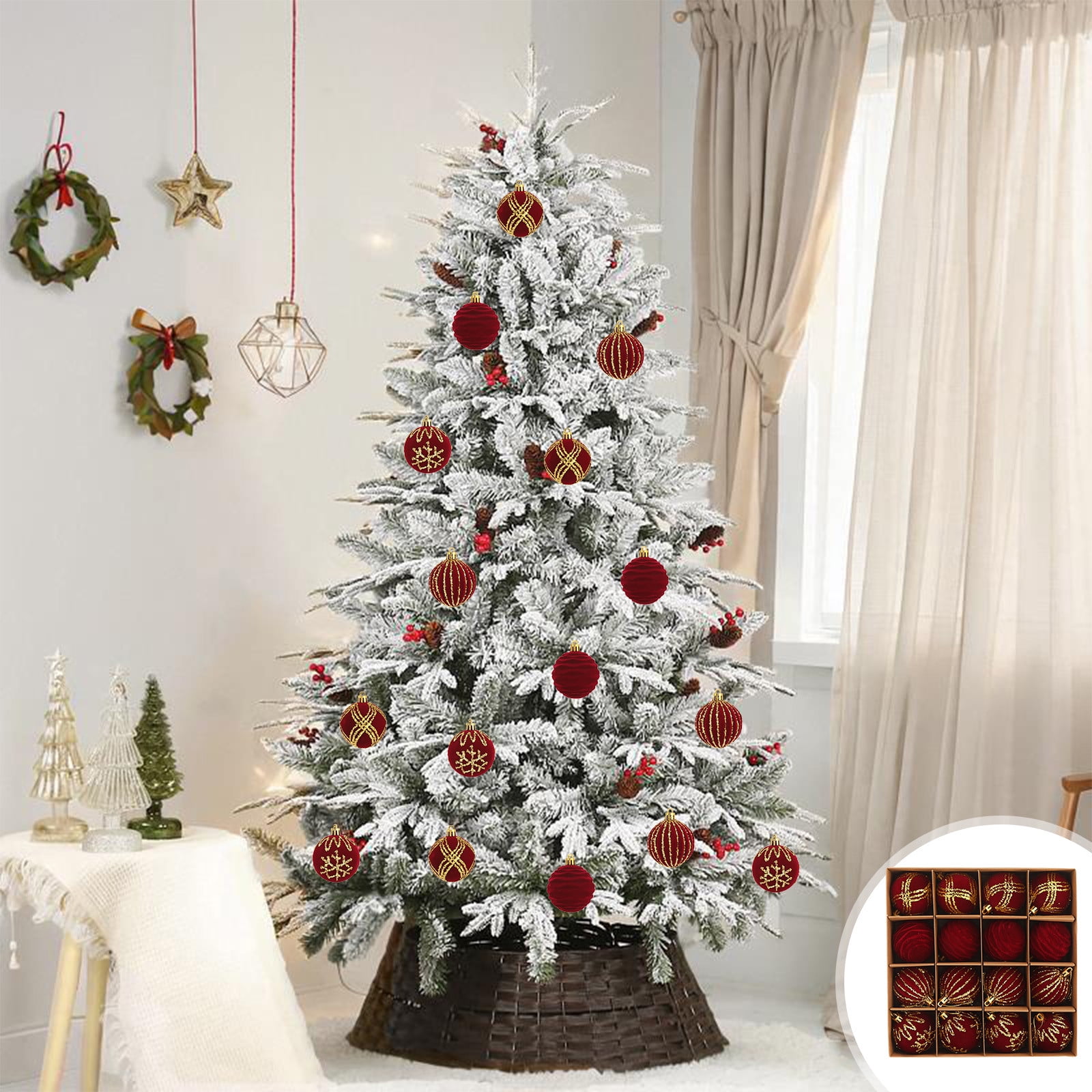 Vacemry Under $5 Flocked Christmas Ornament Balls, Set of Hanging ...