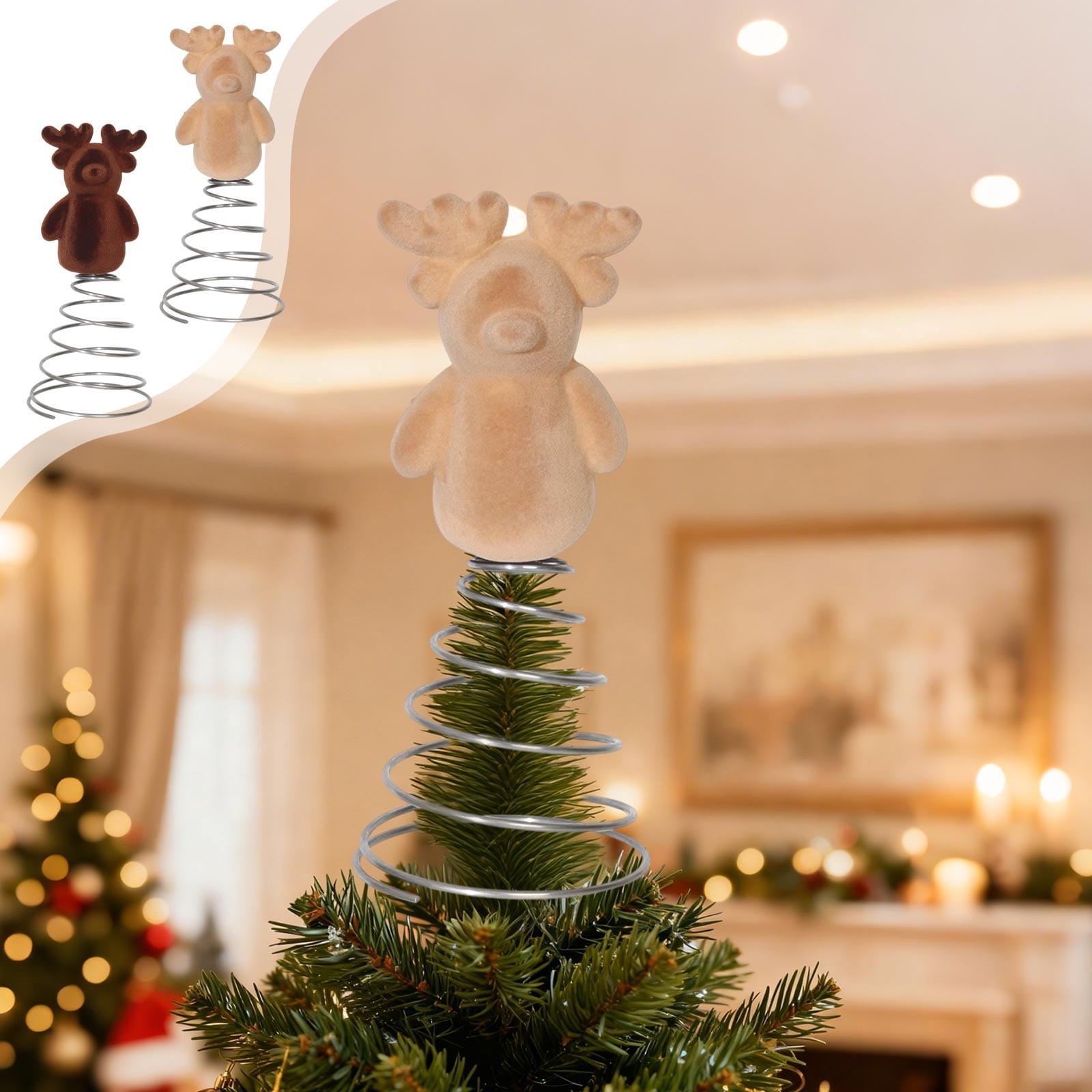 Vacemry Under $5 Reindeer Tree Topper, Cute Deer Christmas Tree Topper ...