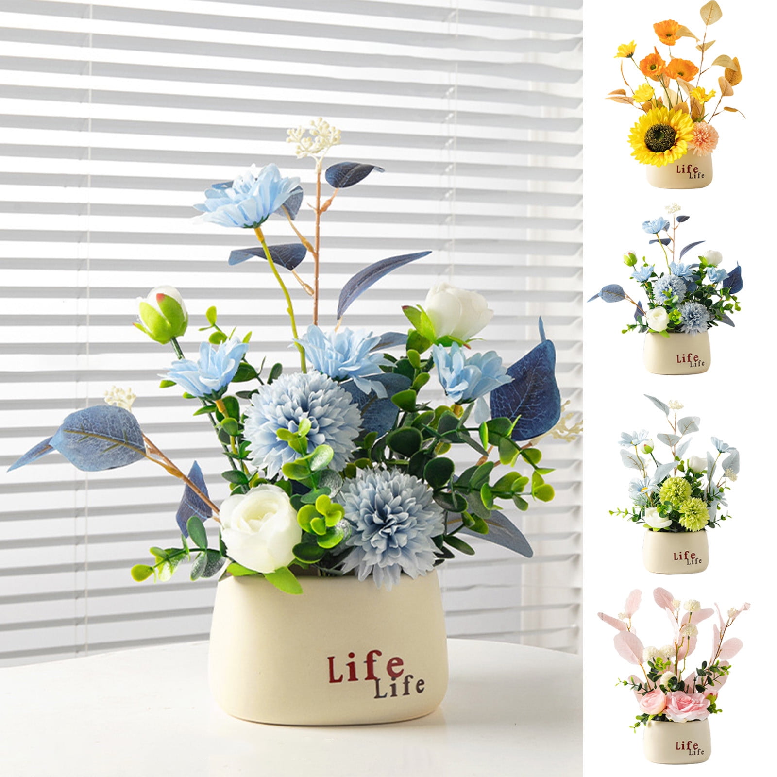Vacemry Under $5 Simulation Flower Set, Artificial Plant in Ceramic ...