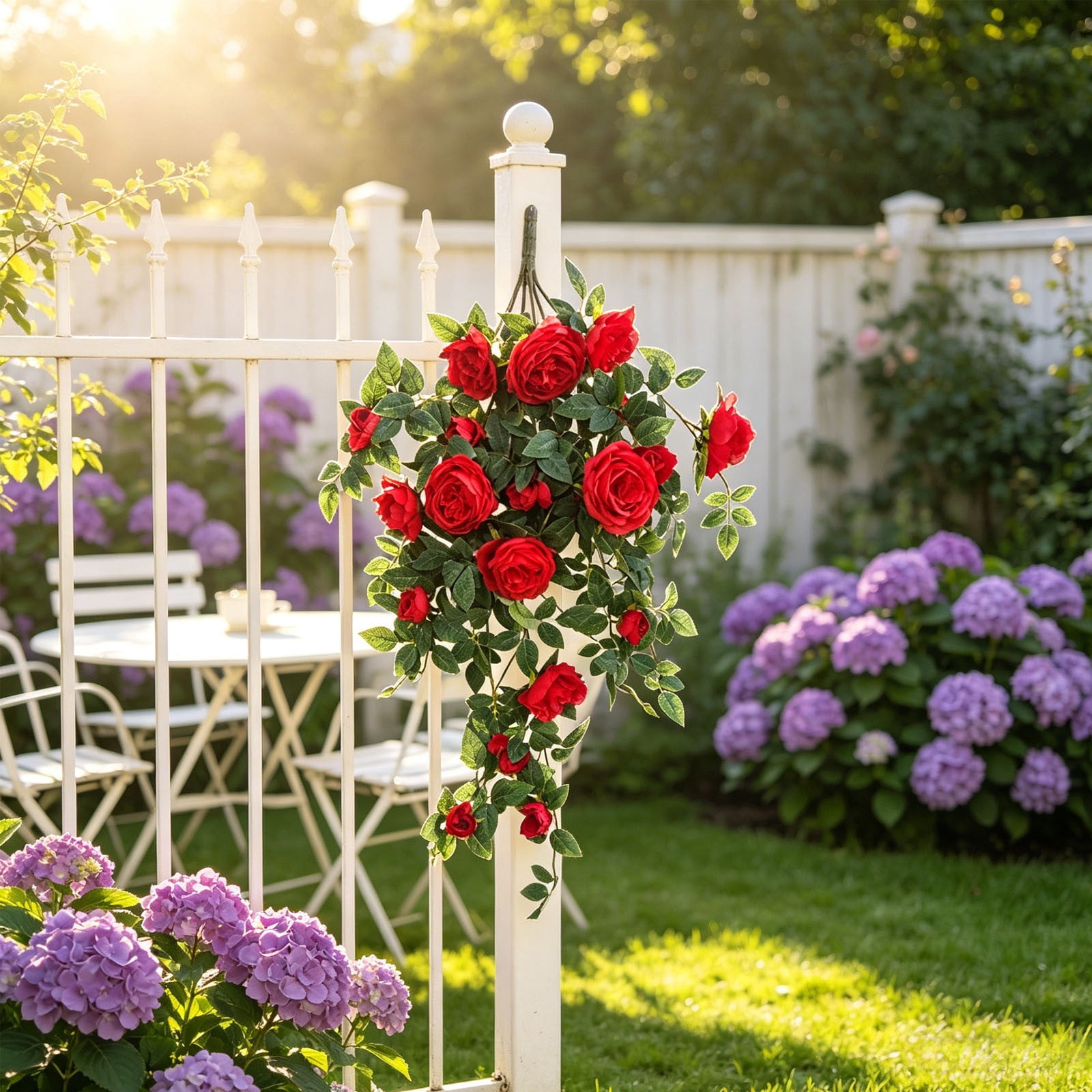 Vacemry Artificial Rose Hanging Basket, Faux Greenery with Realistic ...