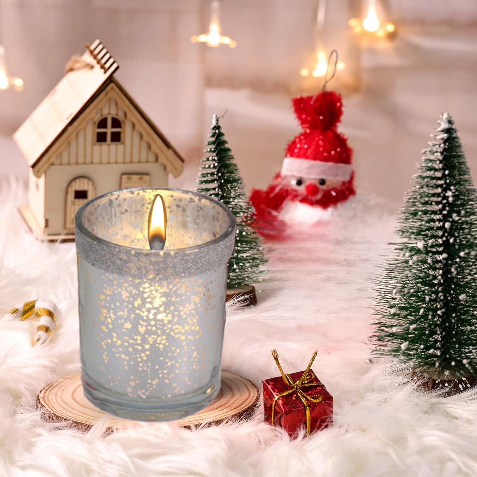 Vacemry Glass Candle Holder, Christmas Aromatic Candle Cup with Classic ...