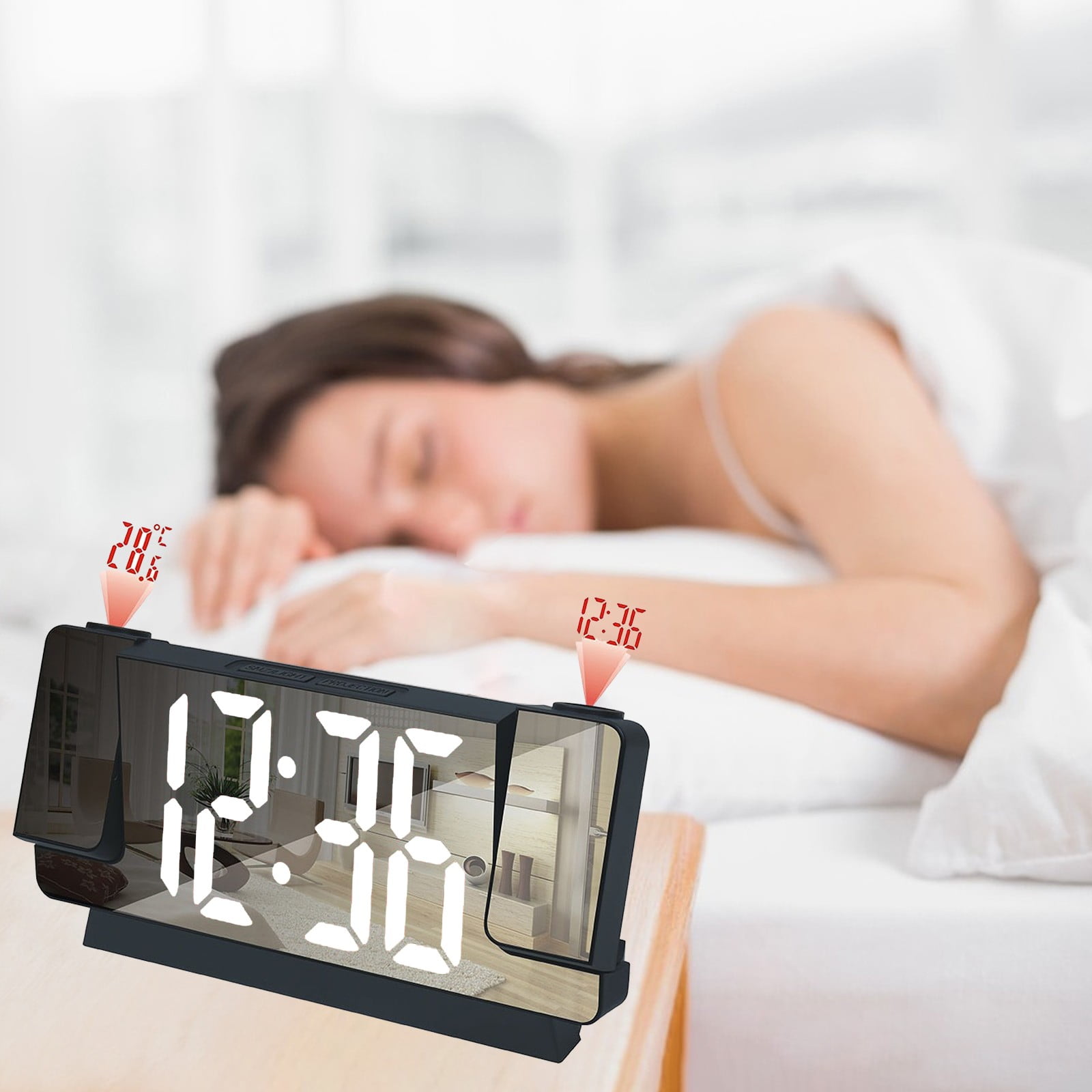 Vacemry Projection Alarm ClockLED Digital Clock with Temperature ...