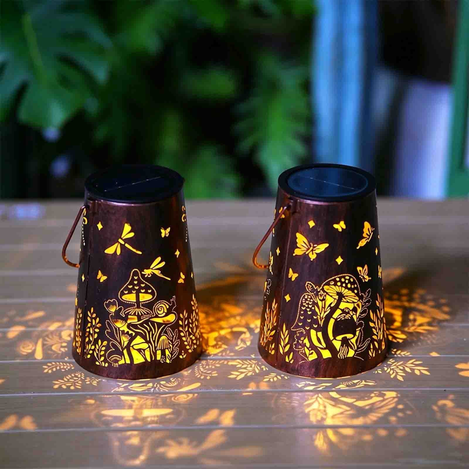 Vacemry Solar Hanging Lantern Outdoor Waterproof Ironwork Hollow ...