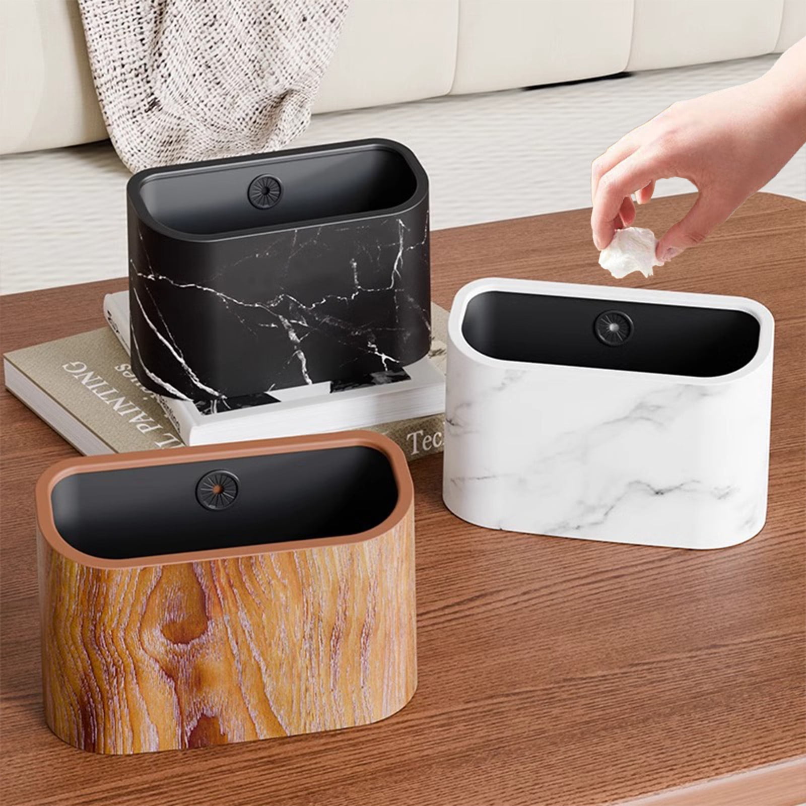 Vacemry Under $5 Desktop Trash Can Mini, Wood Grain Waste Basket for ...