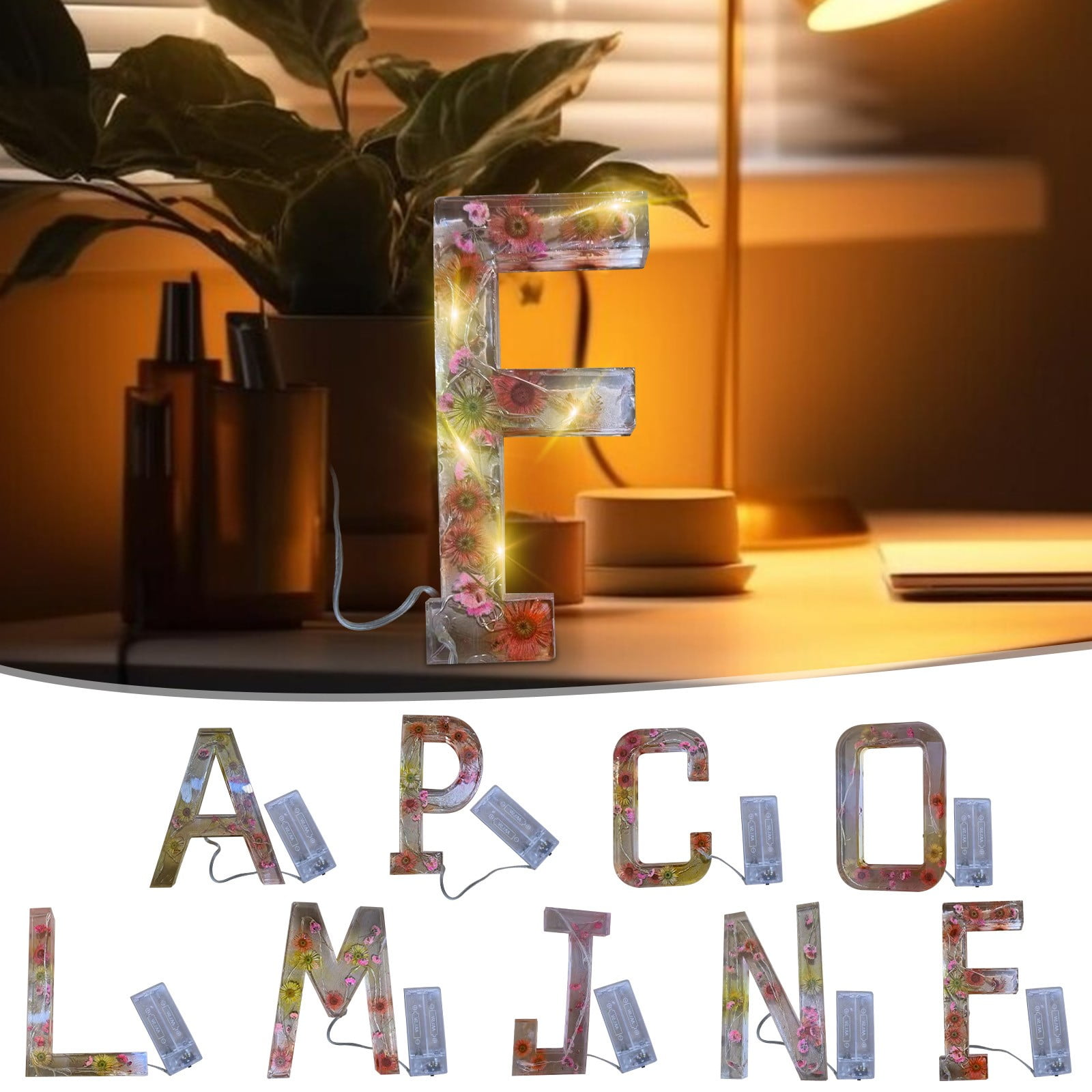 Vacemry Resin Letter Night Light, Floral Decoration Alphabet Lamp ...