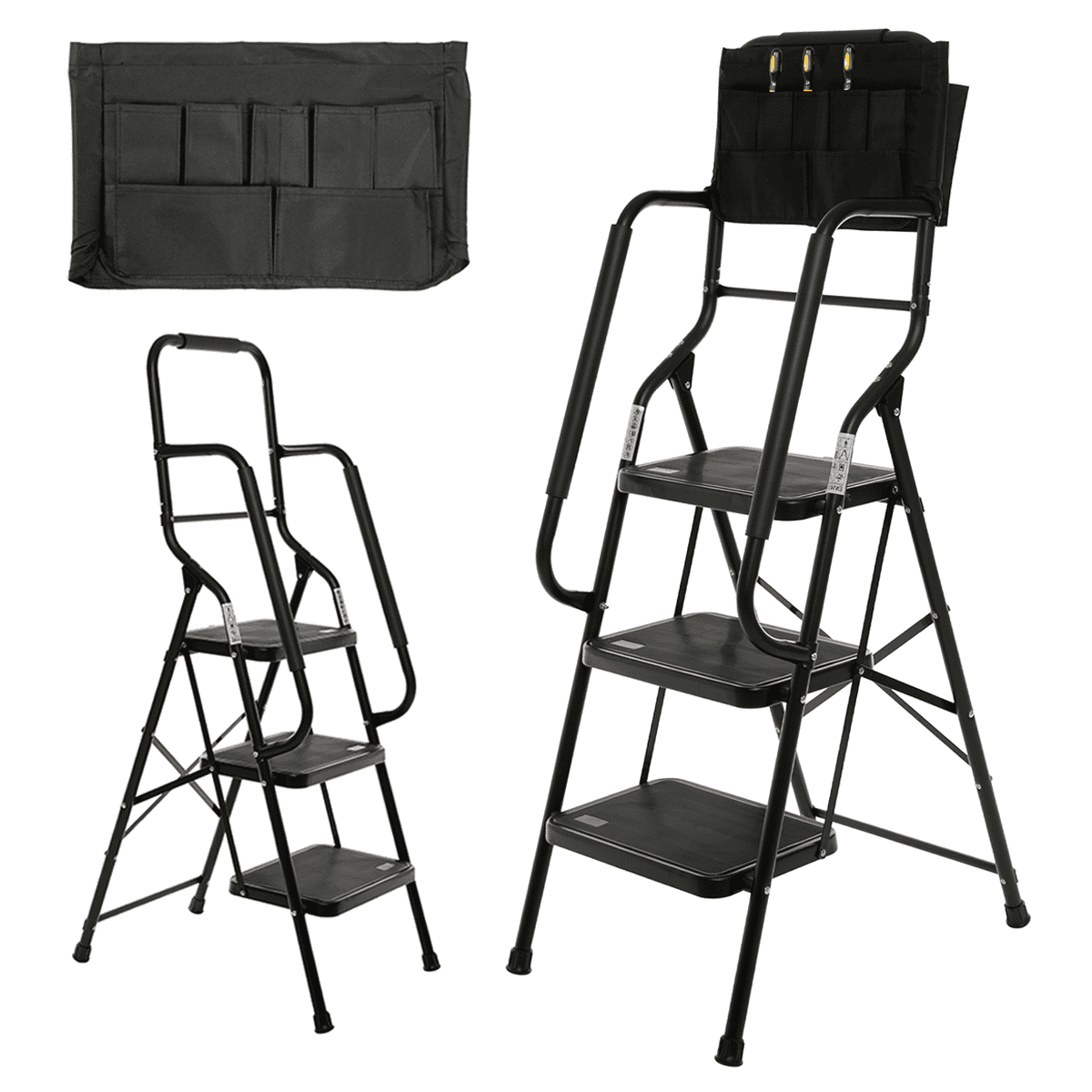 Vacmaster 3 Step Ladder with Handrails 500 lb Capacity Step Stool ...