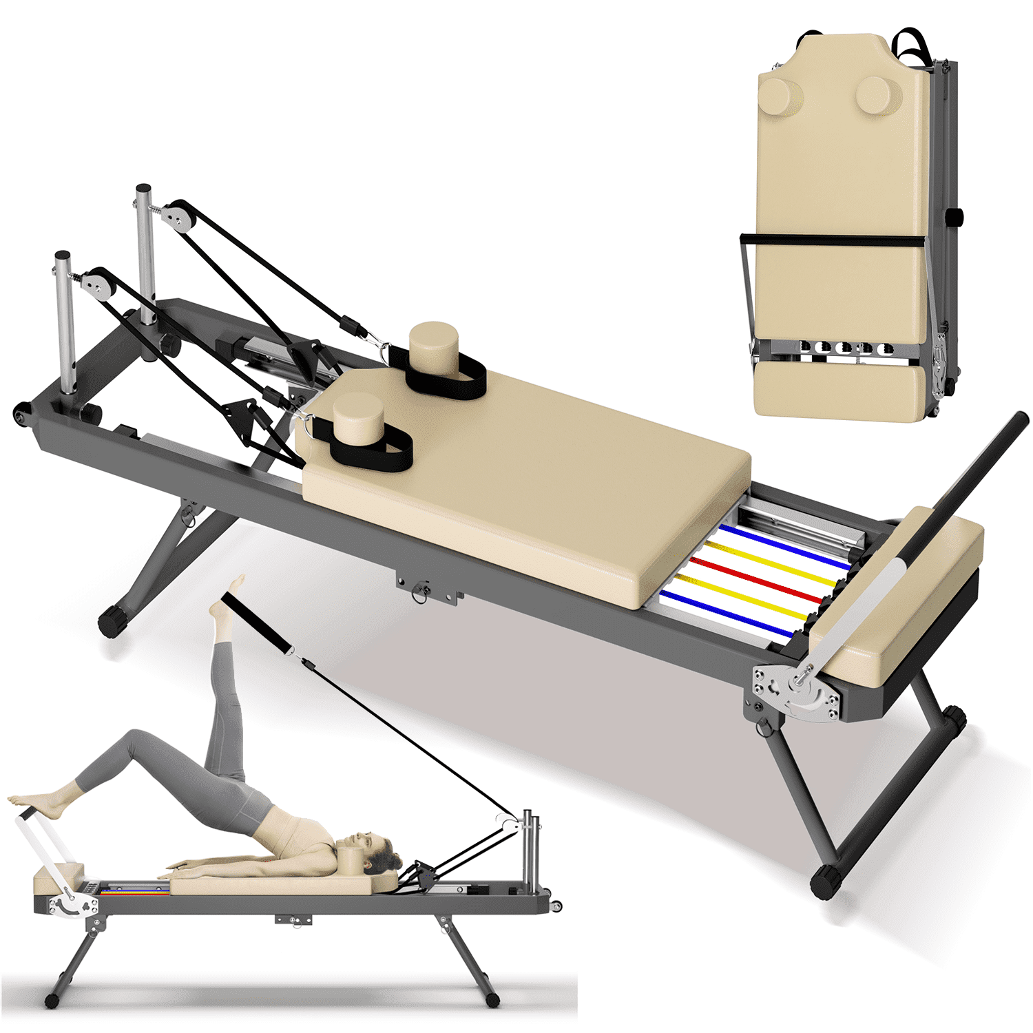 Vacmaster 77.9in Foldable Pilates Core Reformer with 300Lbs Capacity ...