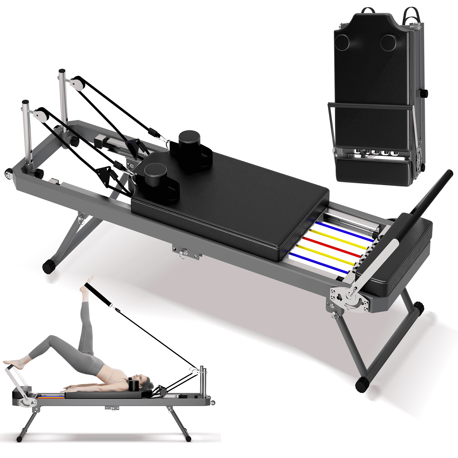 Vacmaster 77.9in Foldable Pilates Core Reformer with 300Lbs Capacity ...