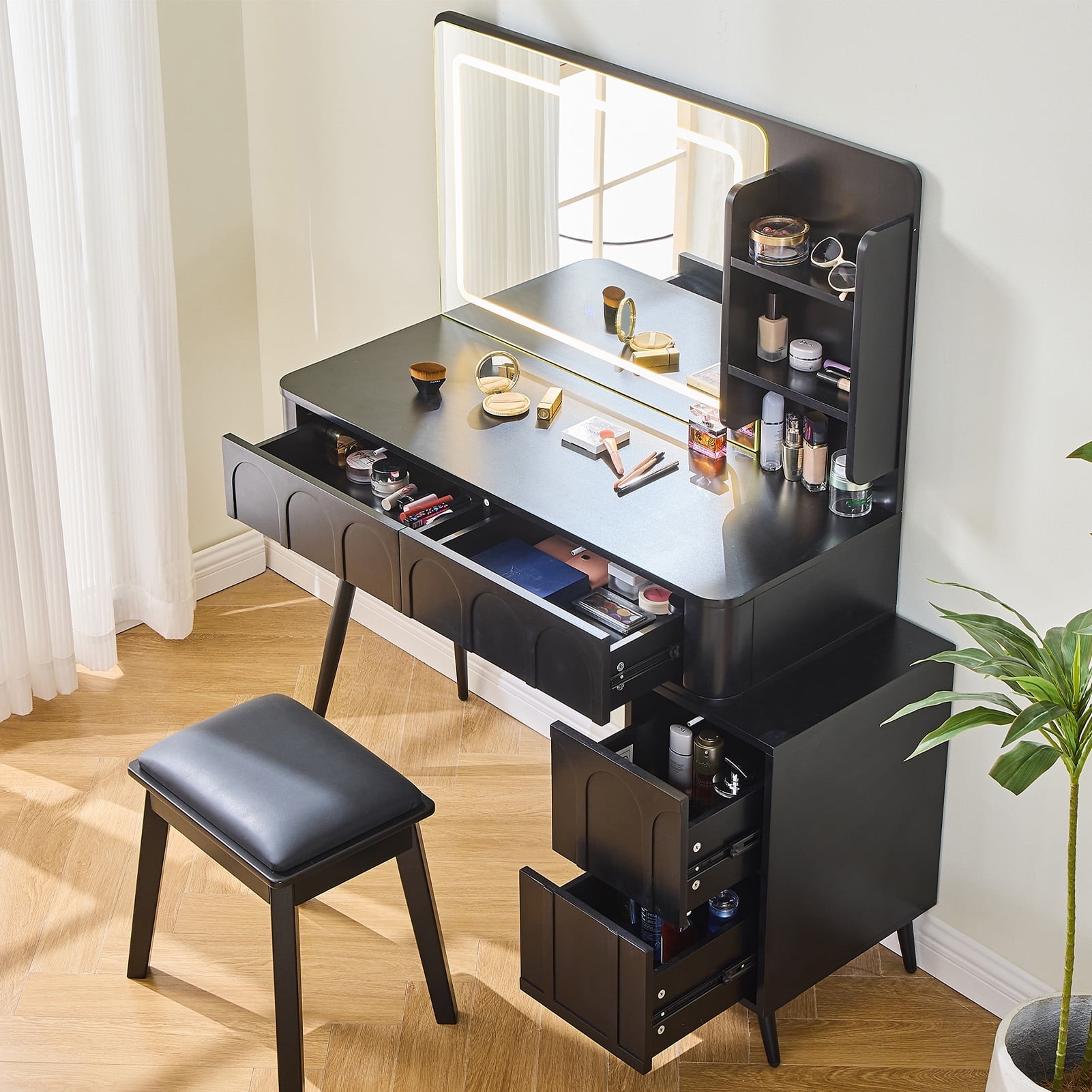 Vacmaster Modern Makeup Vanity Desk with LED Lights & Mirror, 4 Drawer ...
