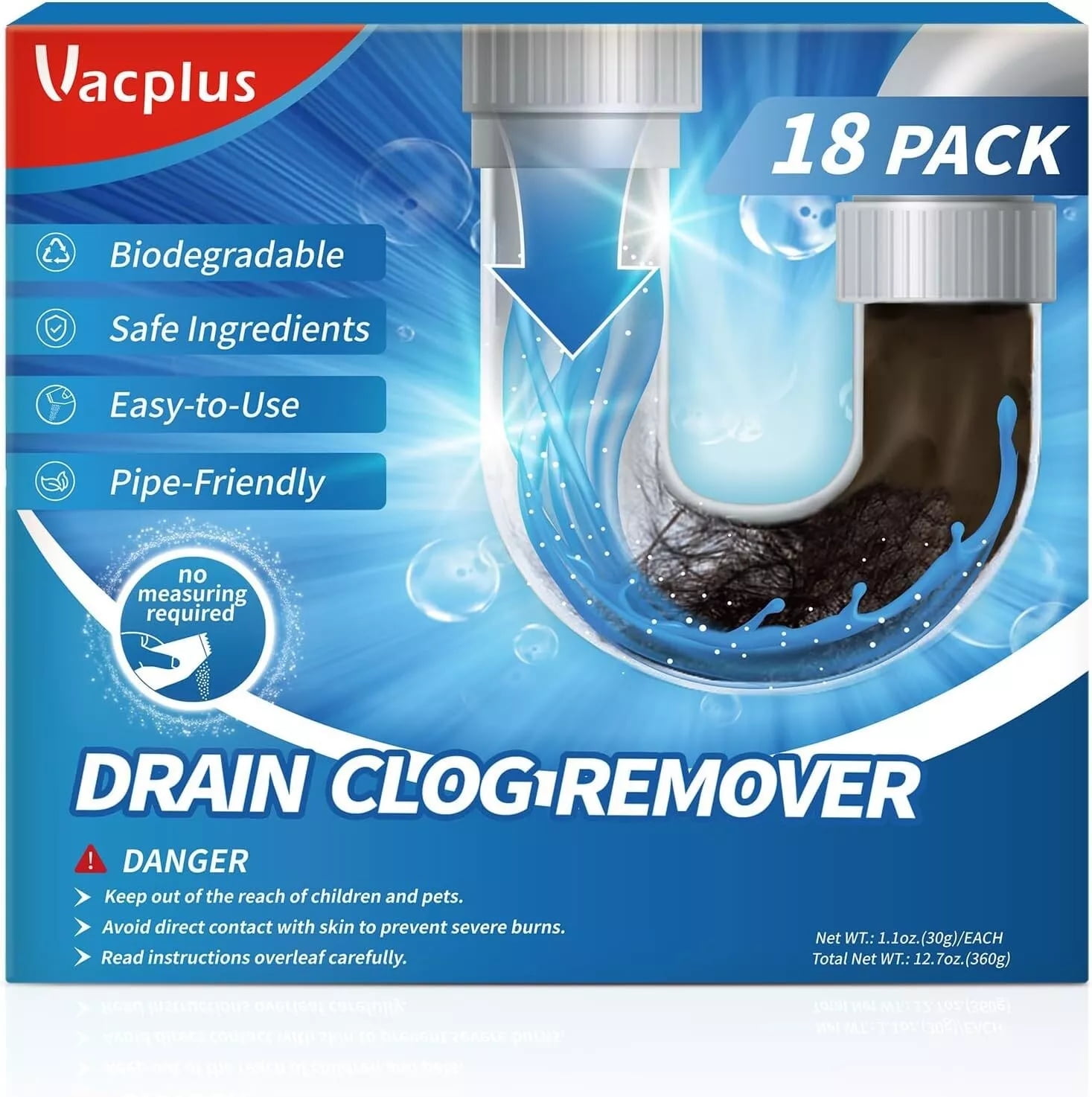Vacplus Drain Clog Remover | 18-Pack Powerful Sink Cleaner & Deodorizer ...