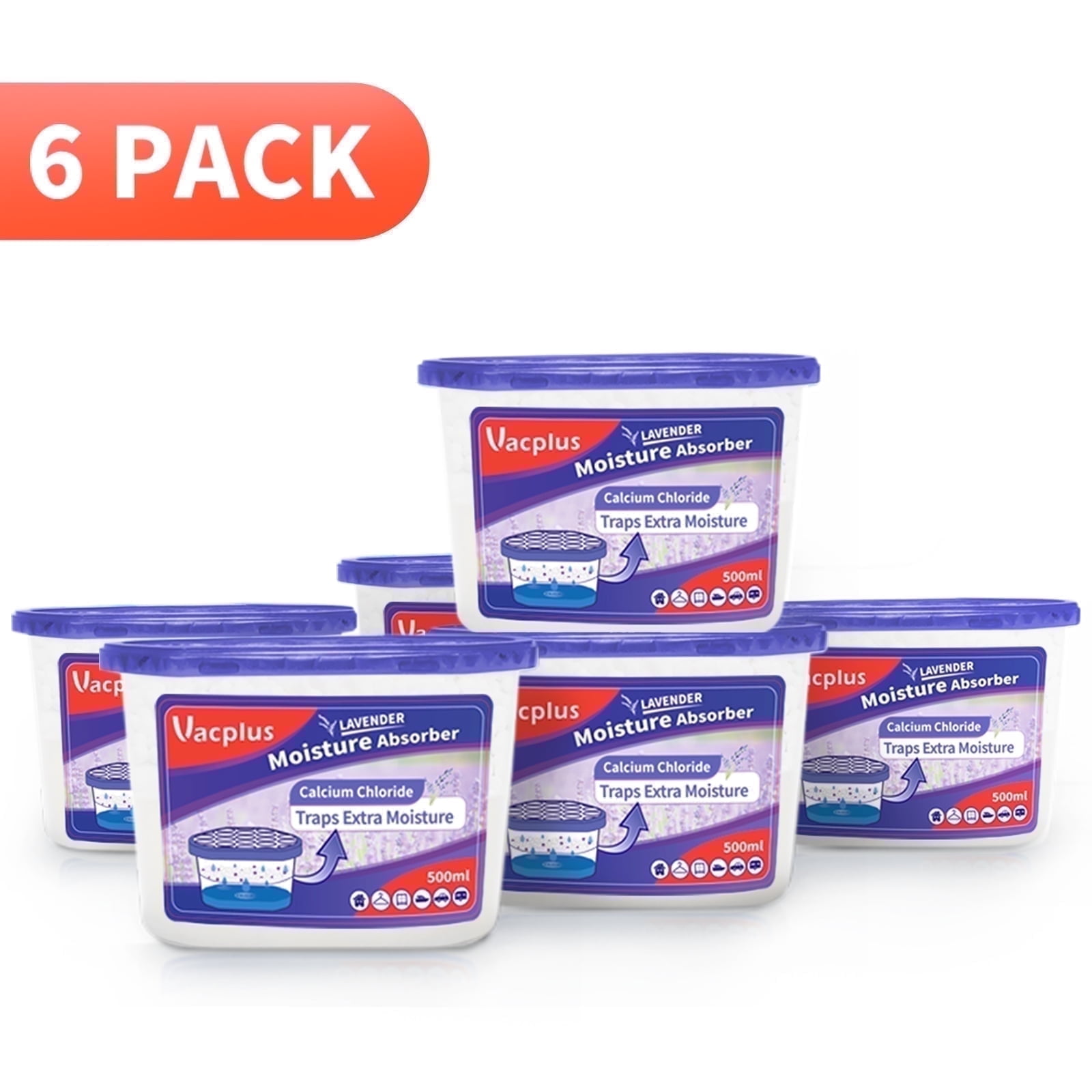 Vacplus Moisture Absorbers 6 Pack, Leakproof Humidity Removers with ...