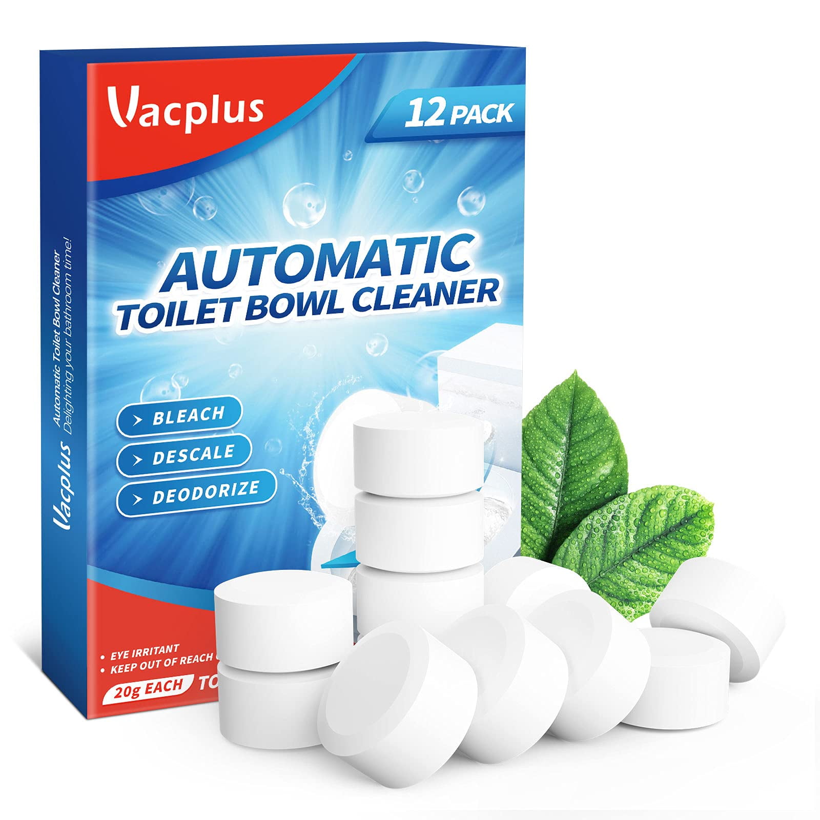 Vacplus Toilet Bowl Cleaner Tablets 12 PACK, Automatic Toilet Bowl ...